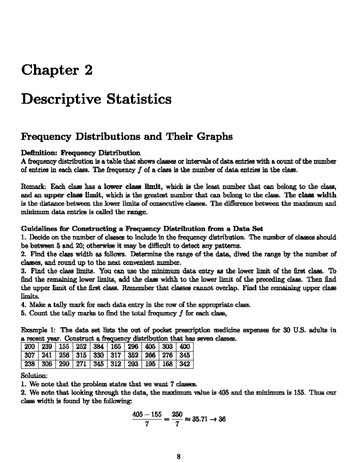 Math 1342 - Section 2 - Chapter 2 Descriptive Statistics Frequency ...