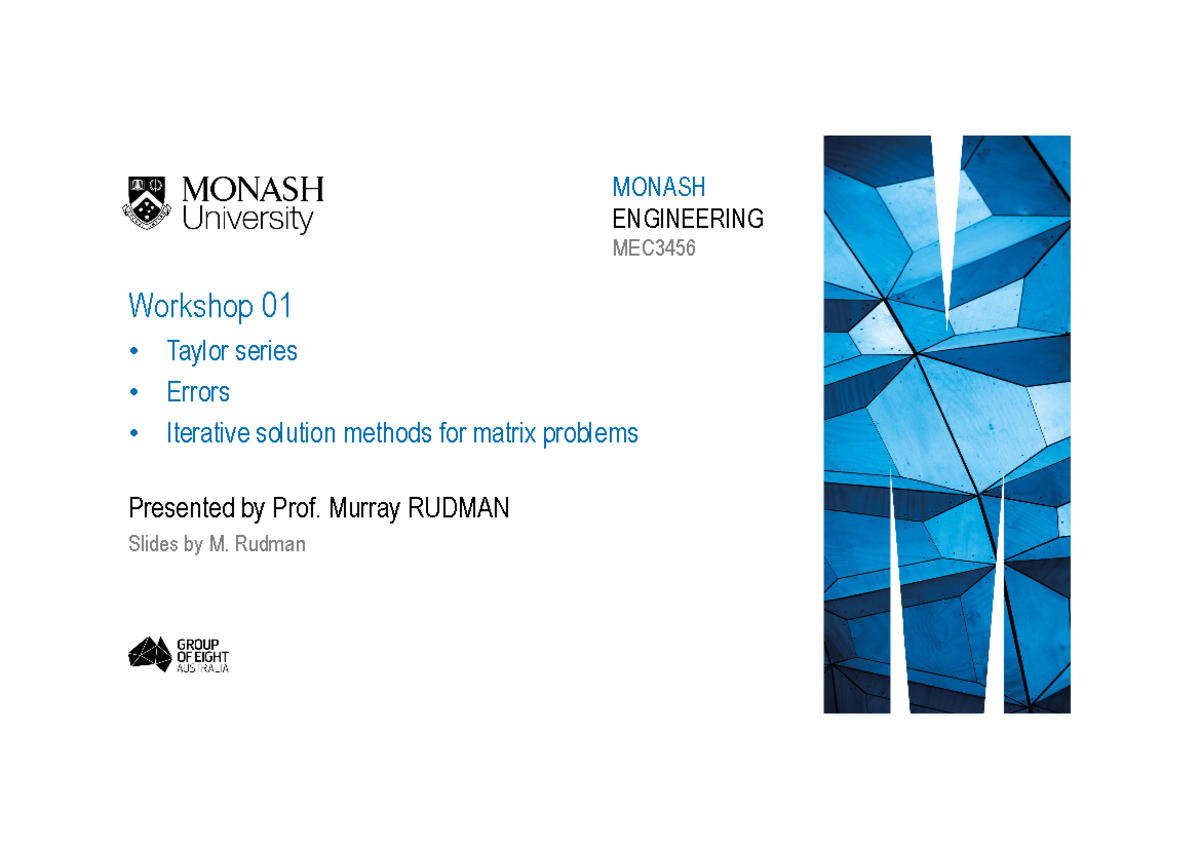 Workshop-01-annotated - Workshop 01 Taylor series Errors Iterative solution methods for matrix ...