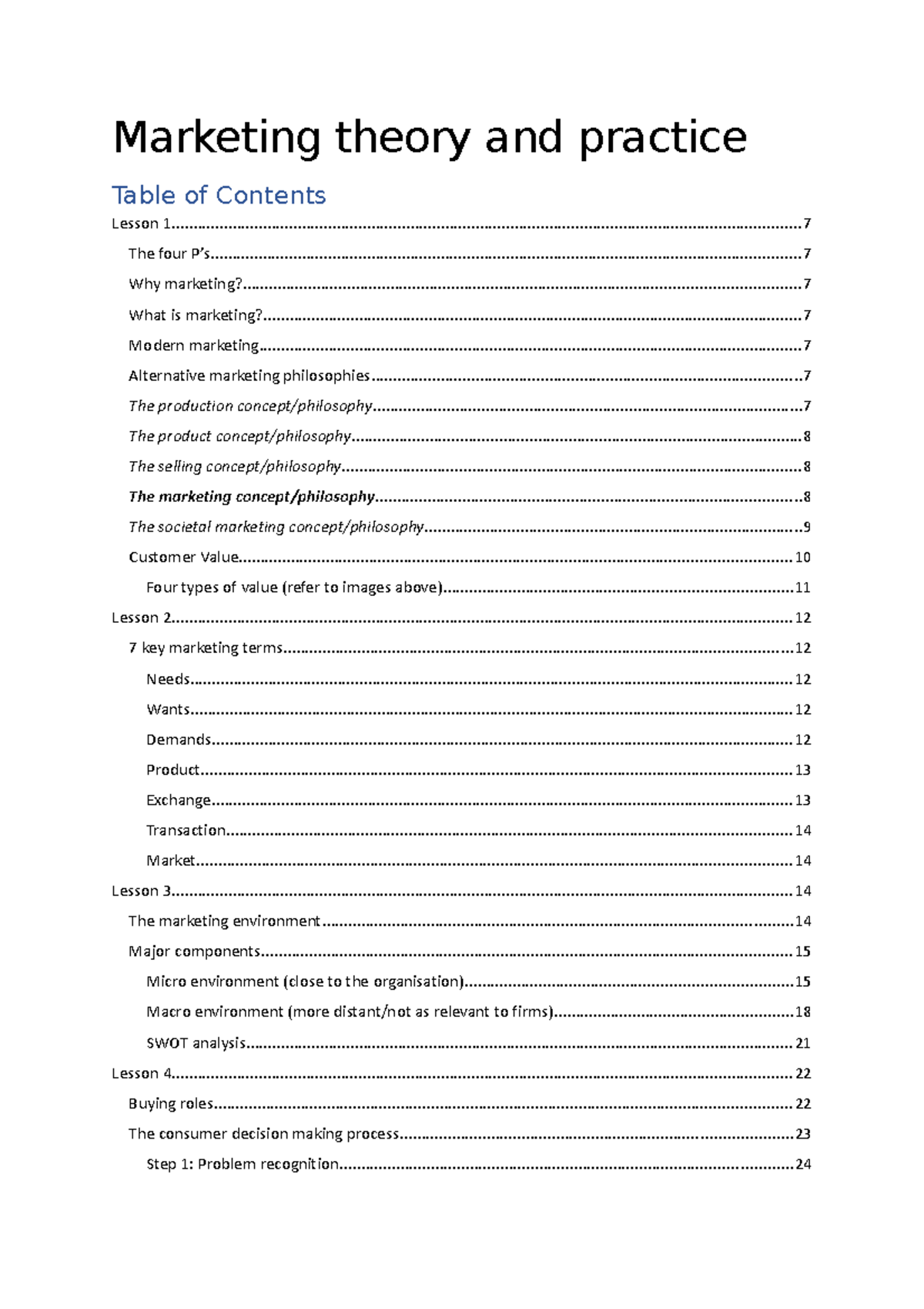 Marketing theory and practice notes - Marketing theory and practice ...