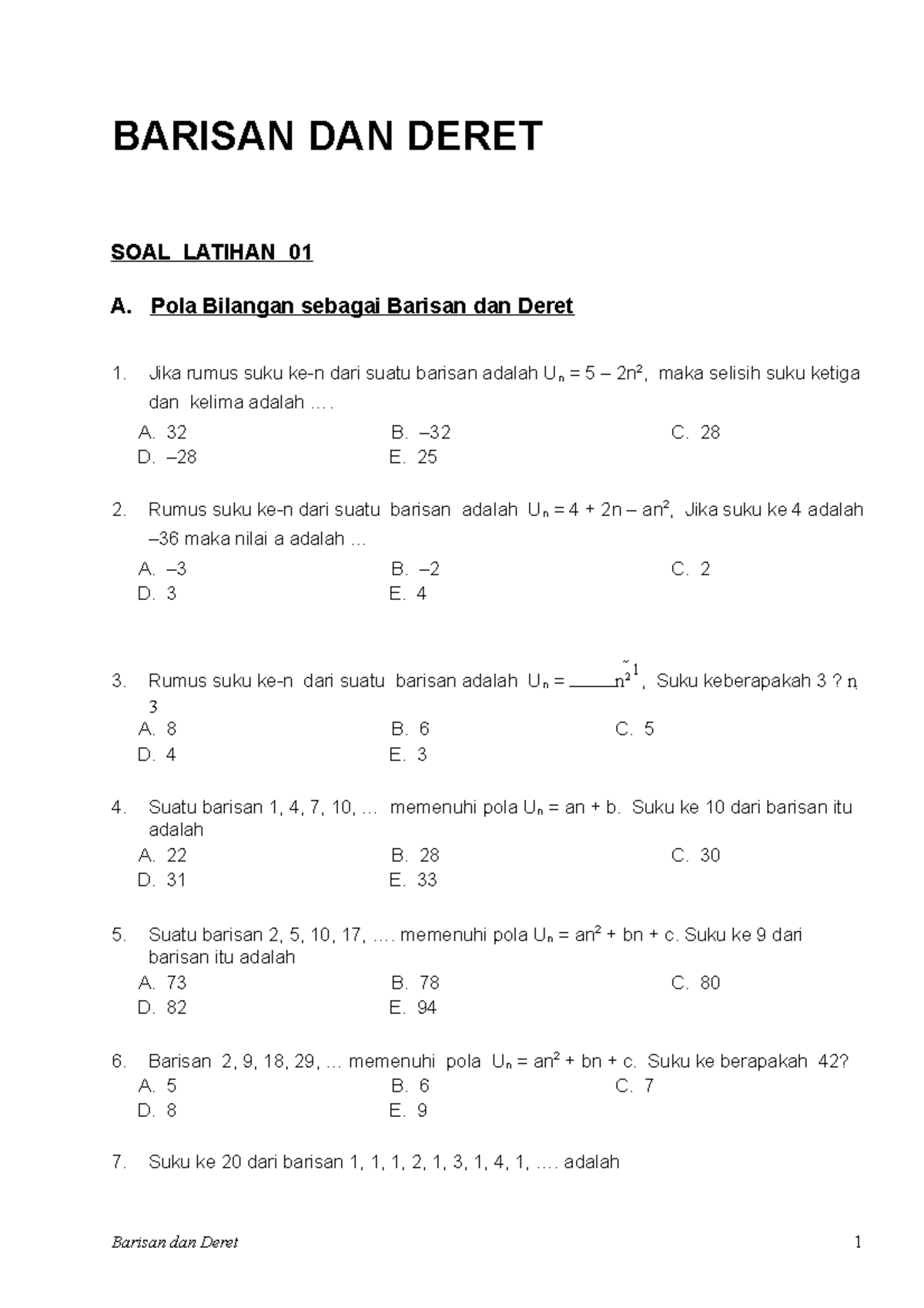 02-Latihan 01-Pola Bilangan sebagai Barisan dan Deret - BARISAN DAN ...