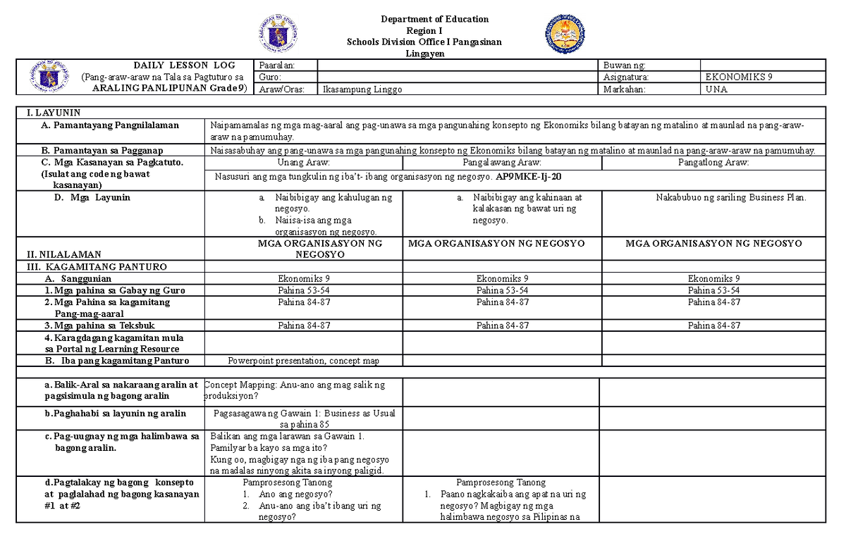 AP 9 1st Grading Week 10 - lesson plan - Department of Education Region ...