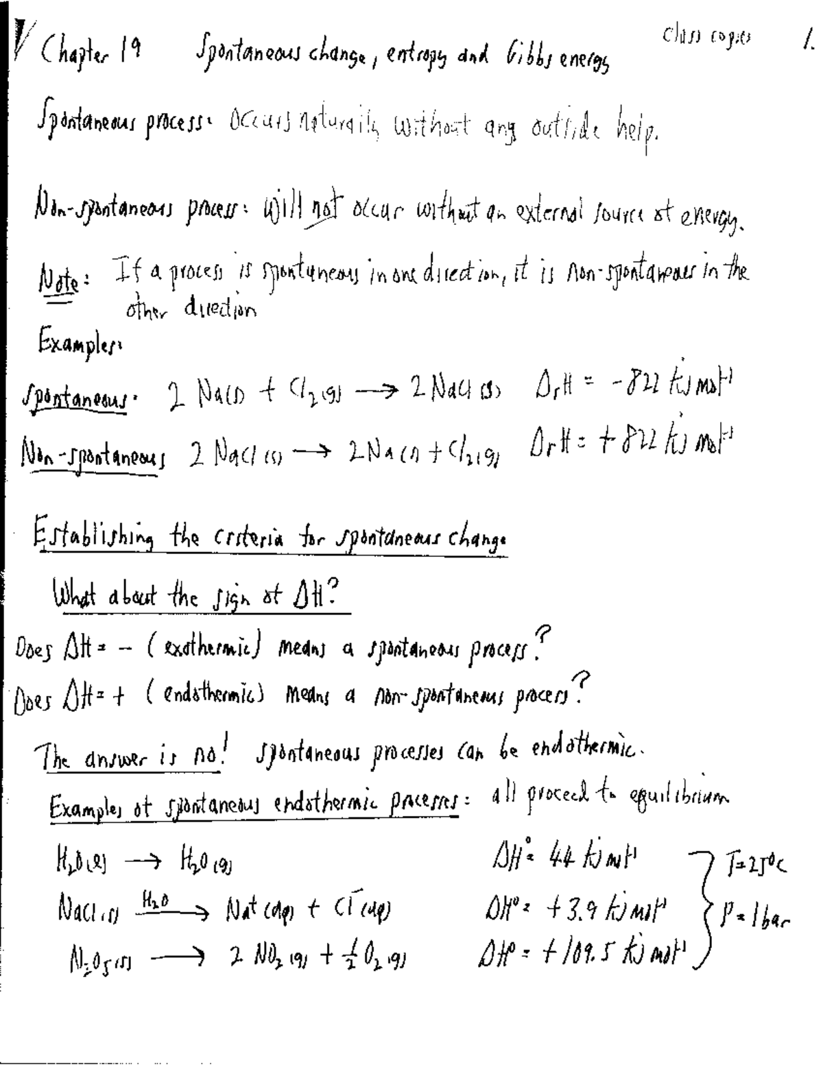 Lecture notes, lectures 1 - 2 - Spontaneous change, entropy and gibbs ...