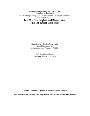 Lab B1 - The lab document for B1 - Mechanical Engineering Composite Laboratory EXPERIMENT B1 ...