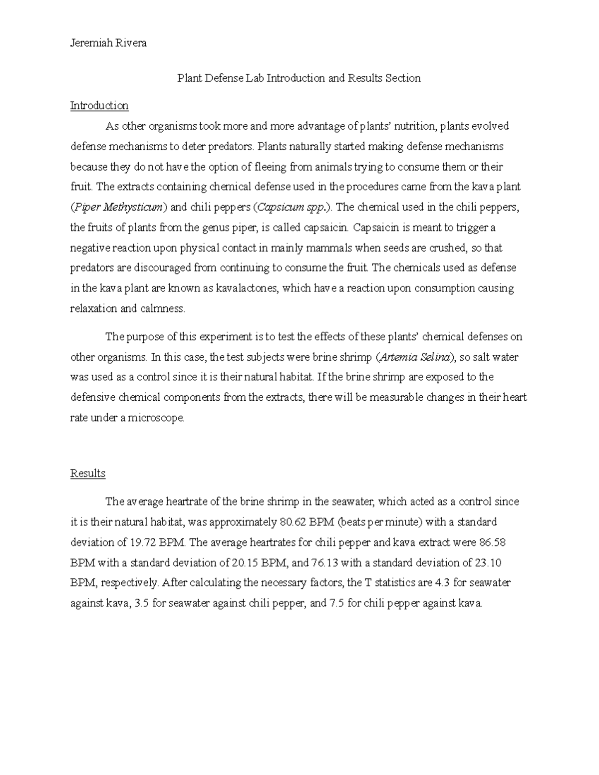 Introduction and Results Section - Jeremiah Rivera Plant Defense Lab ...