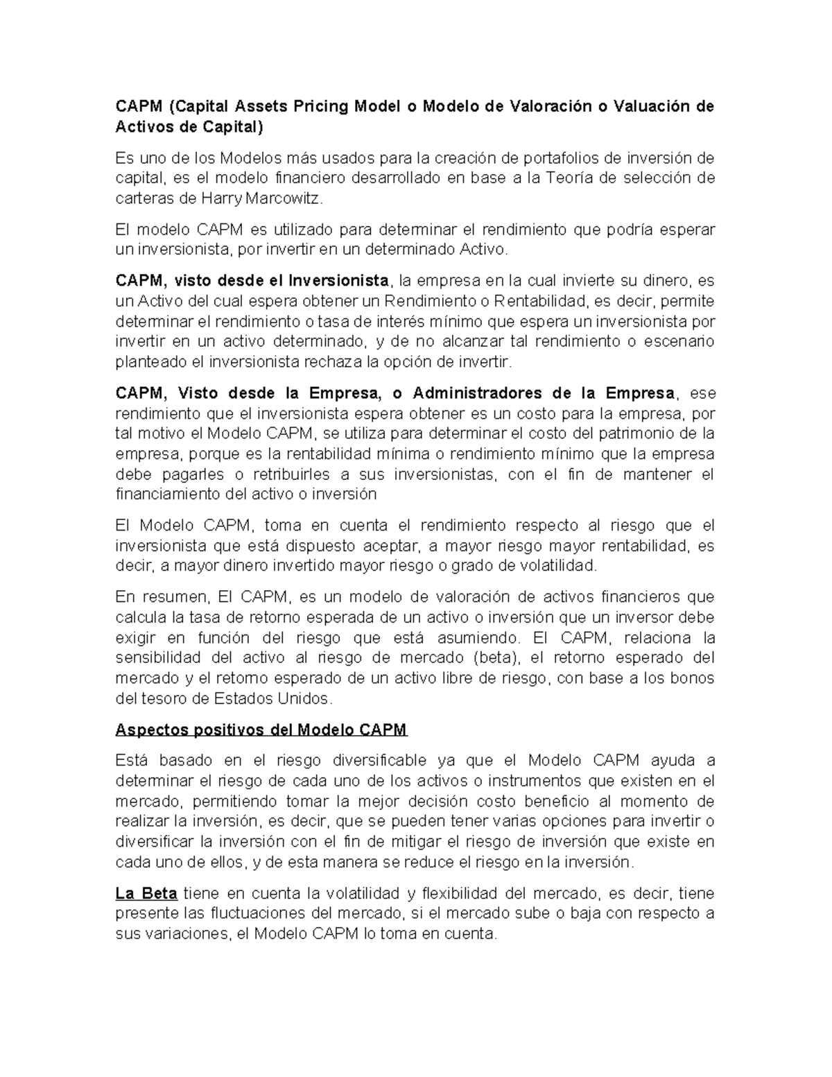 Modelo CAPM - metodo para calcular CAPM - CAPM (Capital Assets Pricing ...