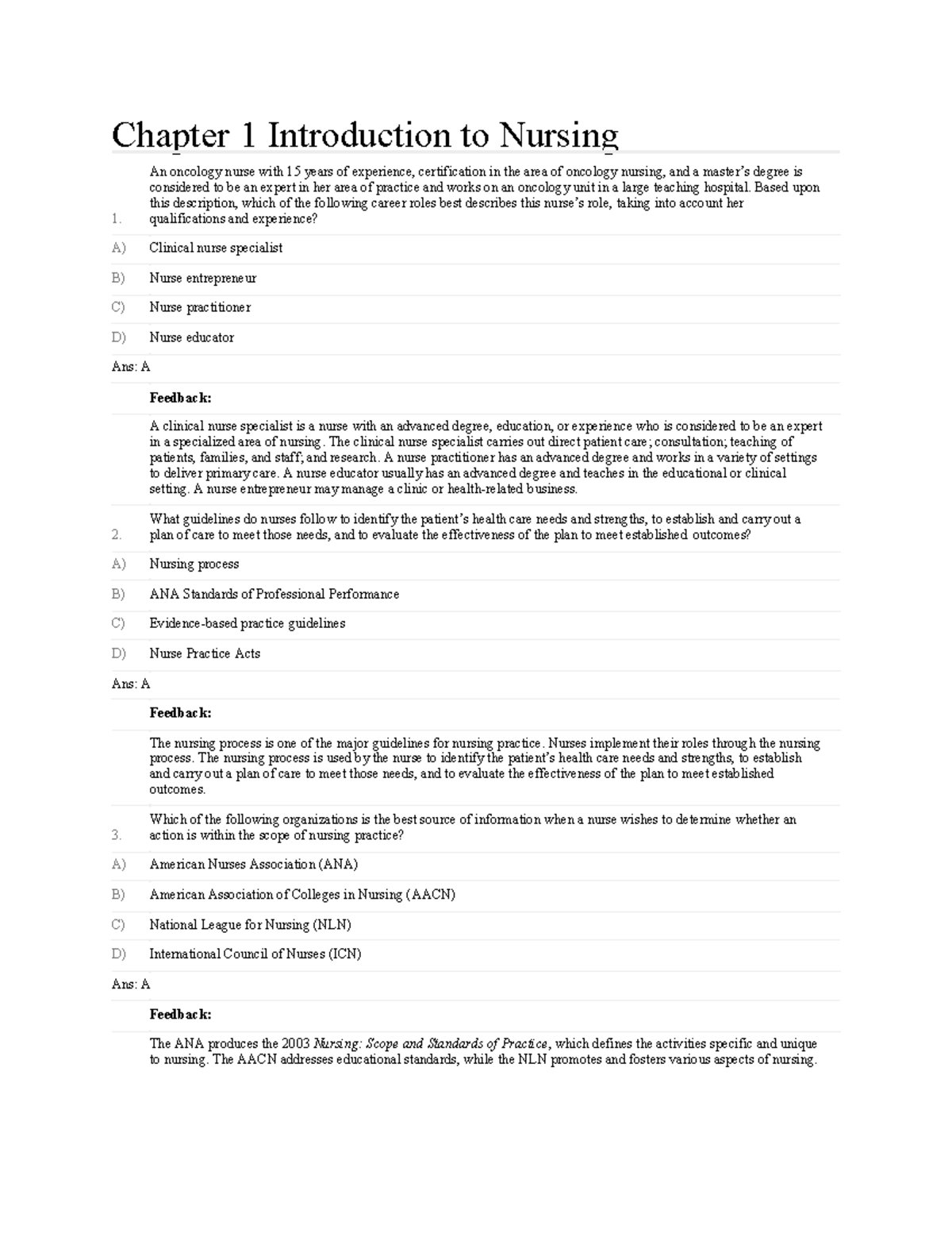 Chapter 1 Introduction to Nursing - Chapter 1 Introduction to Nursing ...