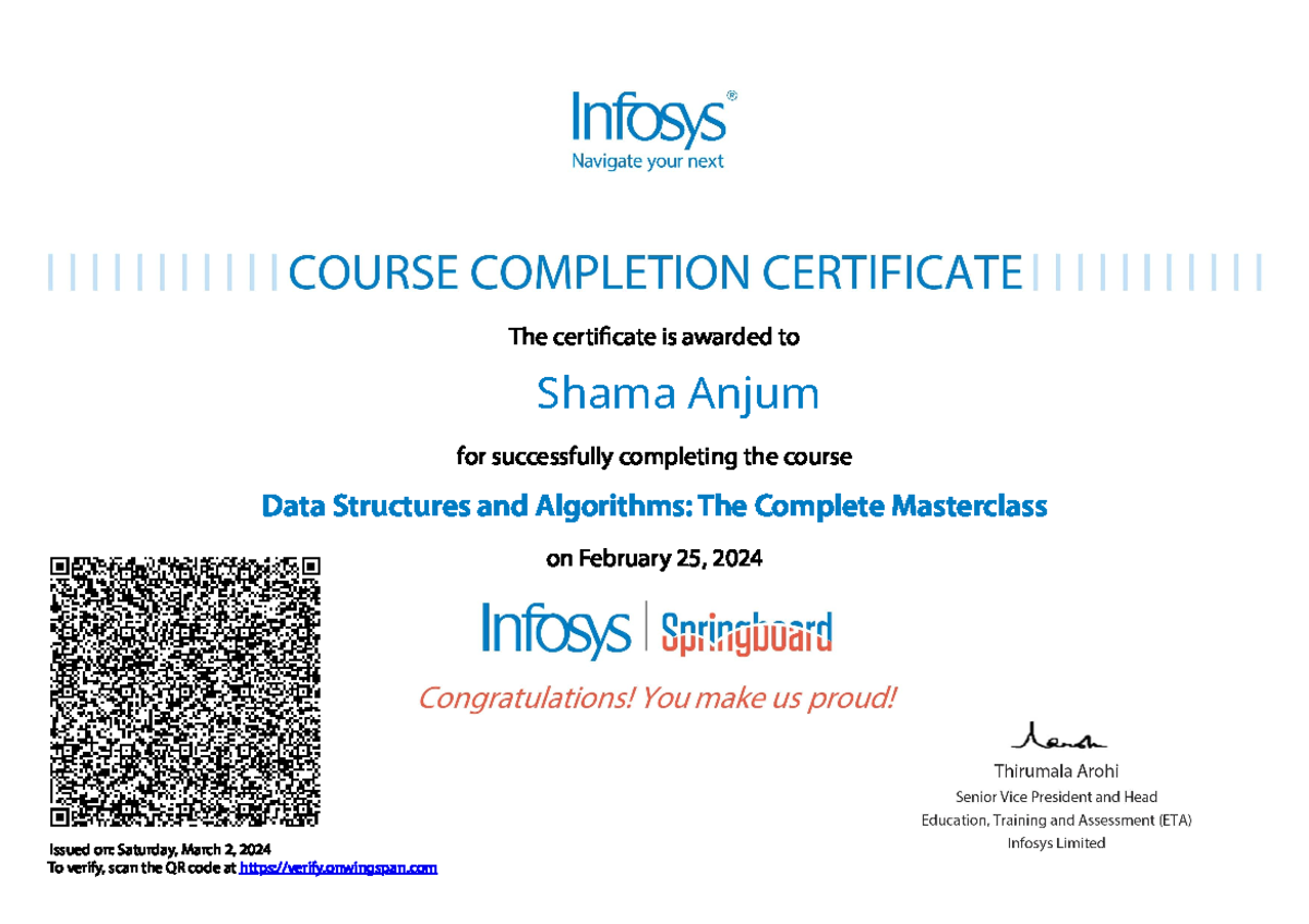 Shama Certificate - Computer Science SL - Data Structures and ...