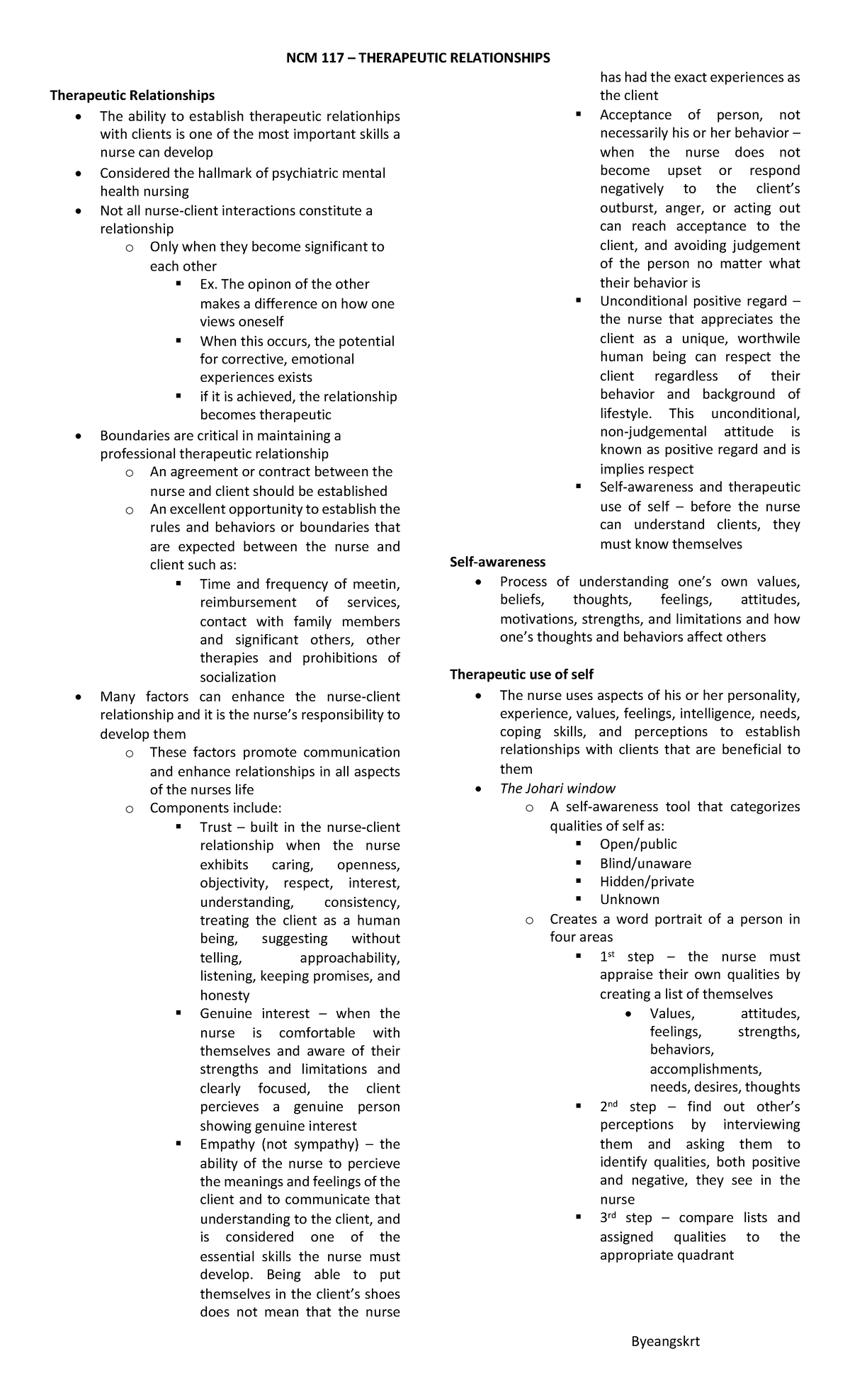 Therapeutic Relationships - NCM 117 3 THERAPEUTIC RELATIONSHIPS ...