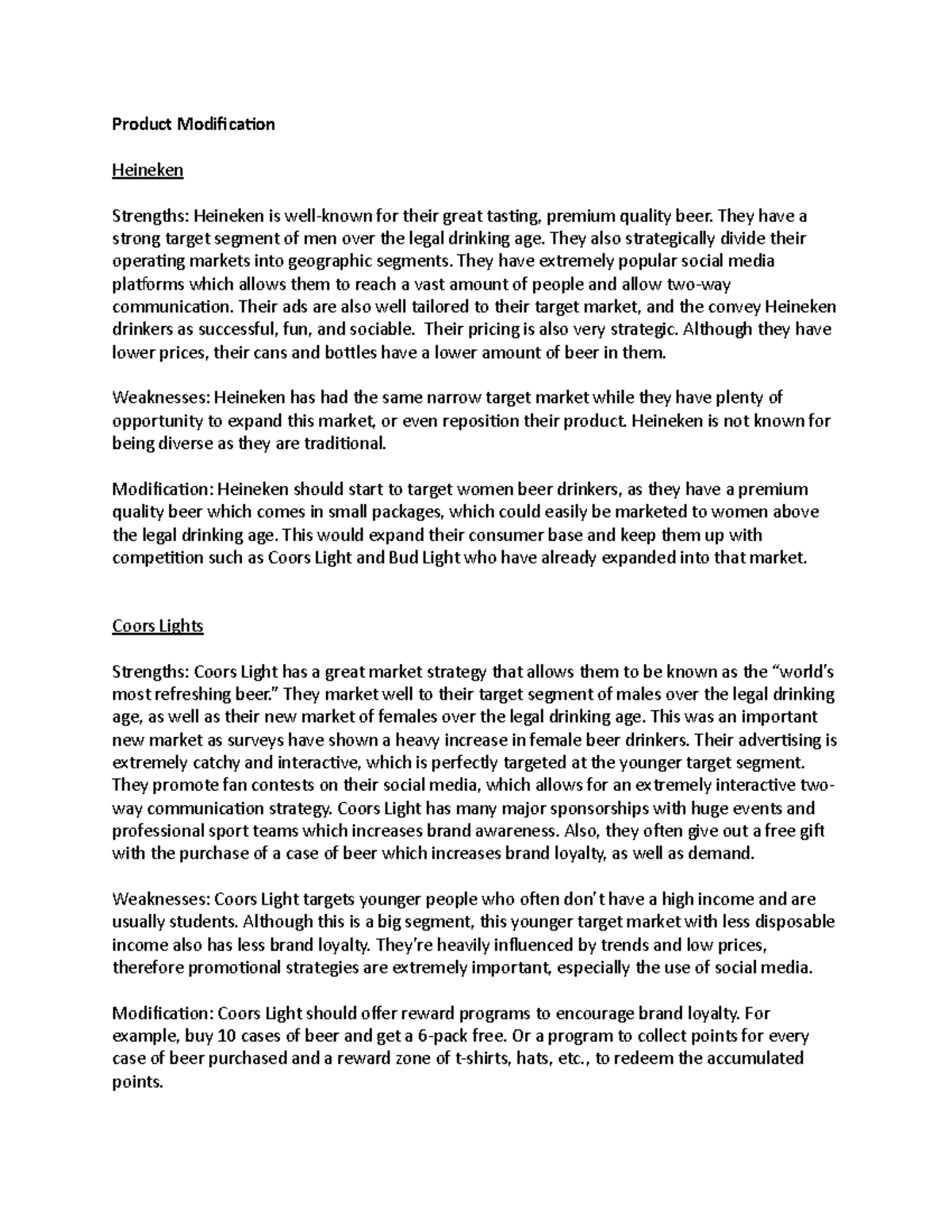 Product Modification - Lecture notes 4 - Product Modification Heineken ...