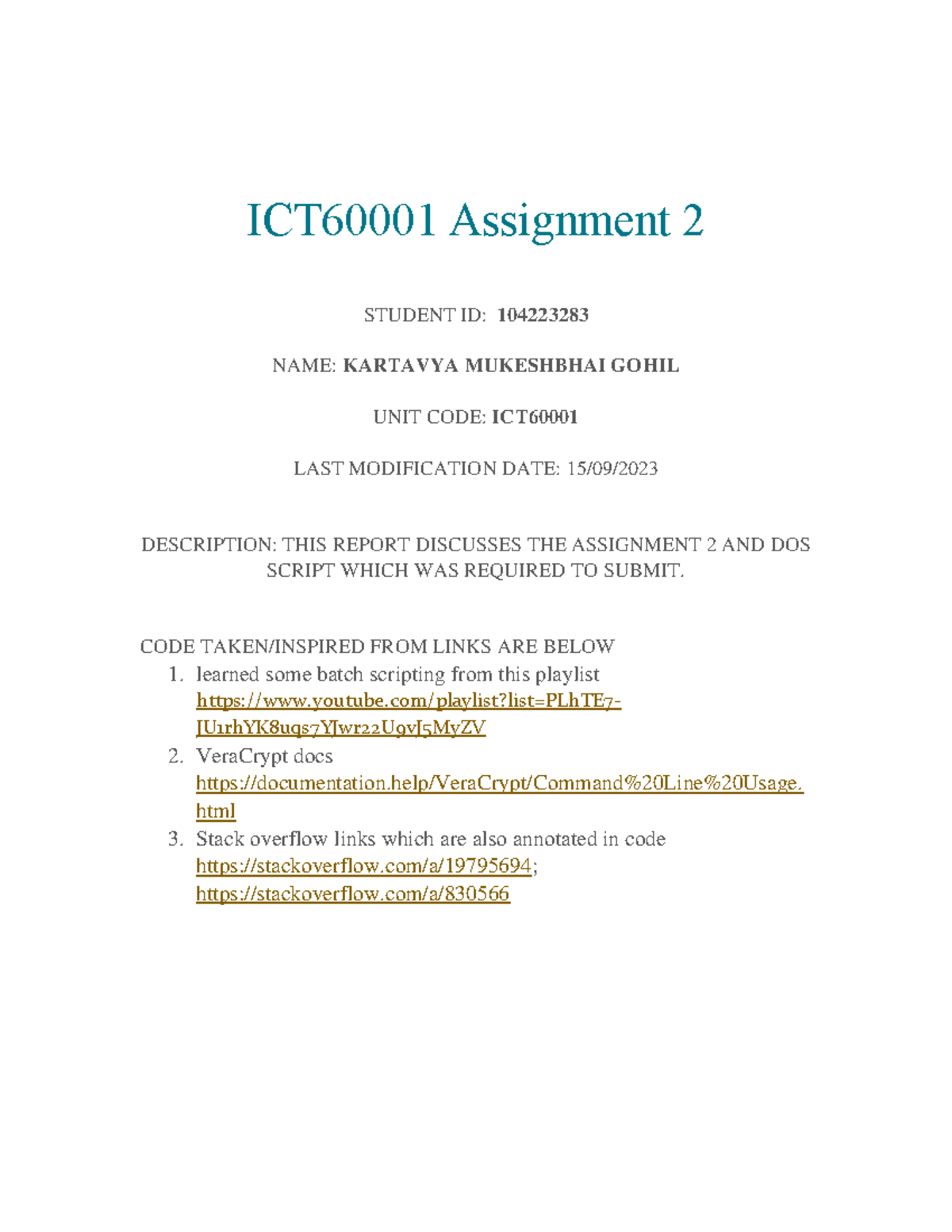 ICT60001 Assignment 2 Operating systems management - ICT60001 Assignment 2 STUDENT ID: 104223283 ...