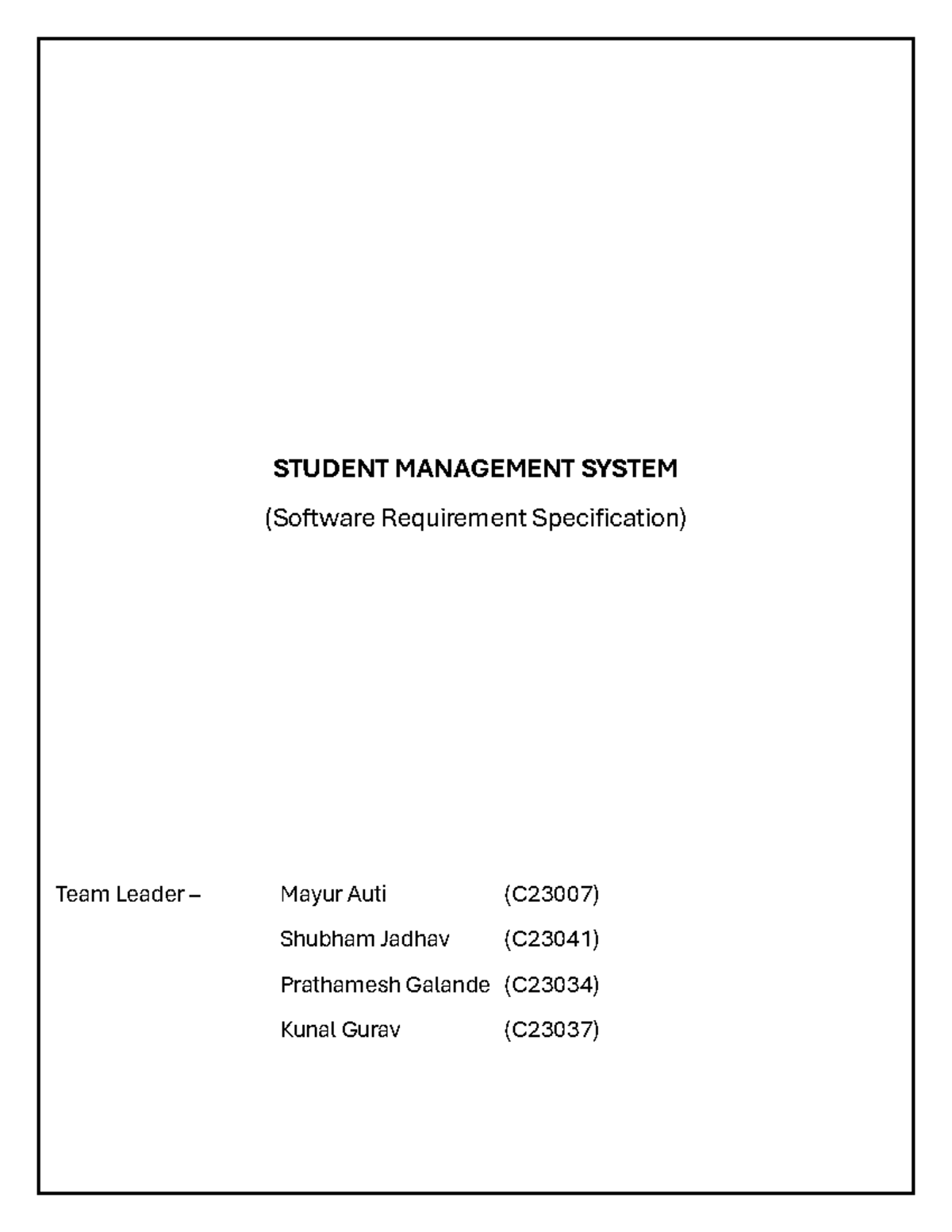 SRS for Student Management System - STUDENT MANAGEMENT SYSTEM (Software ...