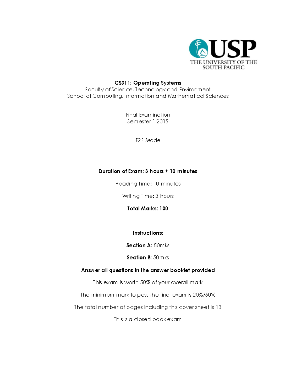 FE 2015 Solution Section A - CS311: Operating Systems Faculty of ...