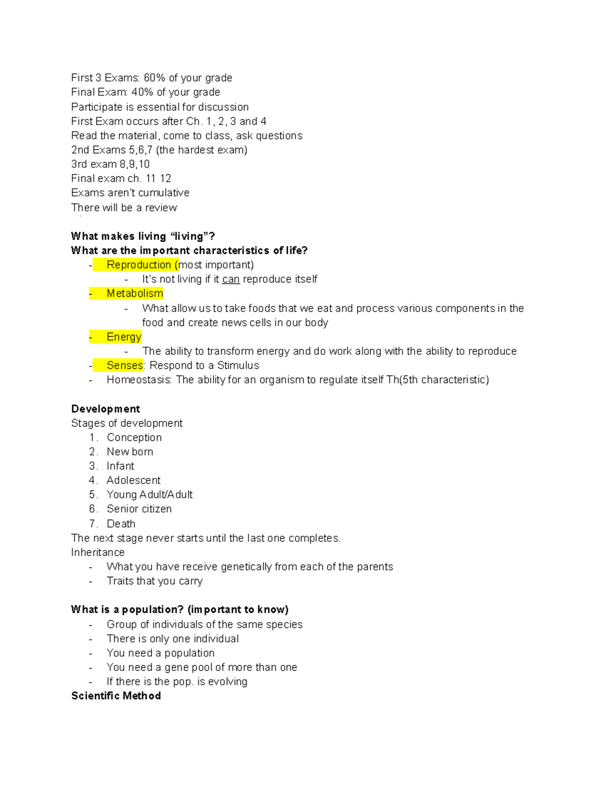 Science Inqury Notes Ch 1,2,3 - First 3 Exams: 60% of your grade Final ...