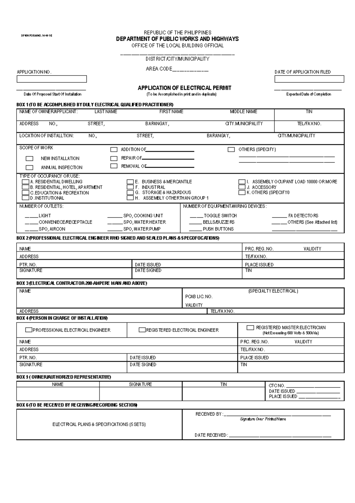 Electricalpermit - dhgdfhdf - REPUBLIC OF THE PHILIPPINES DEPARTMENT OF ...