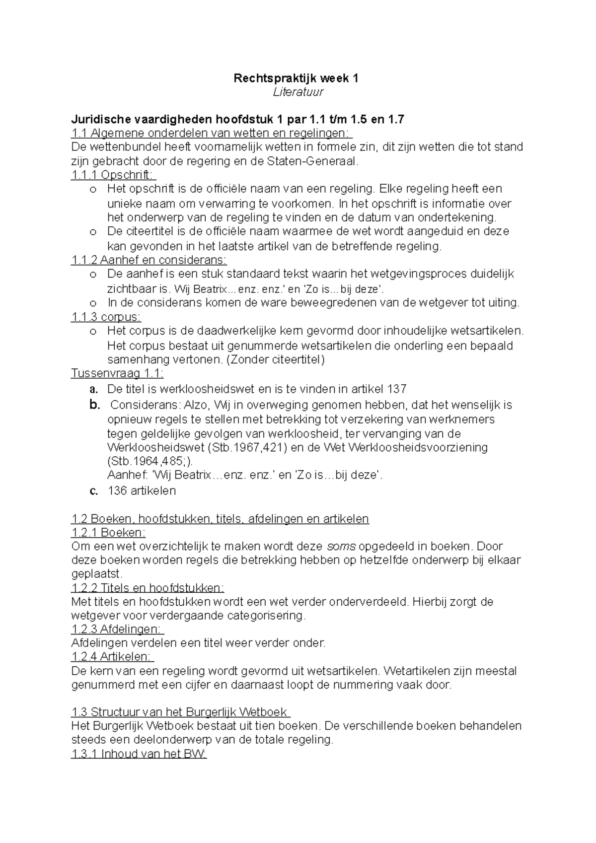 Rechtspraktijk week 1 - Juridische Vaardigheden - Rechtspraktijk week 1 ...