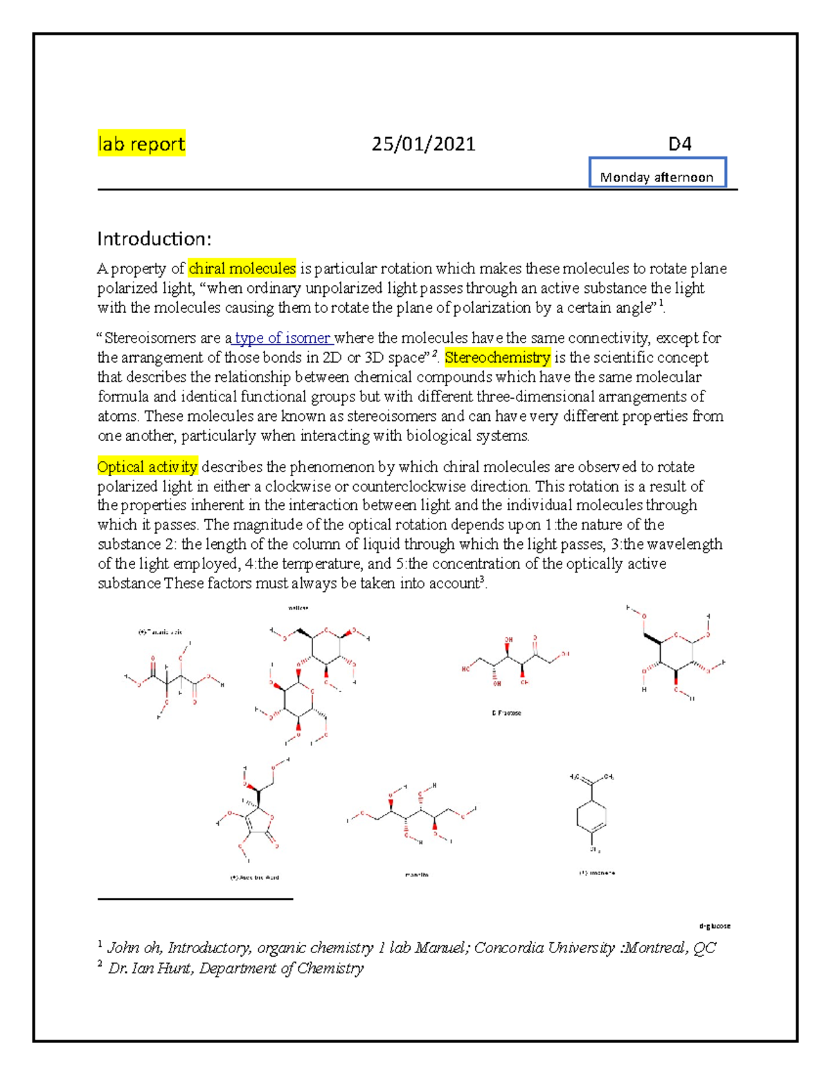 experiment 4 lab report chem 221 - Chem 221 - Concordia - Studocu
