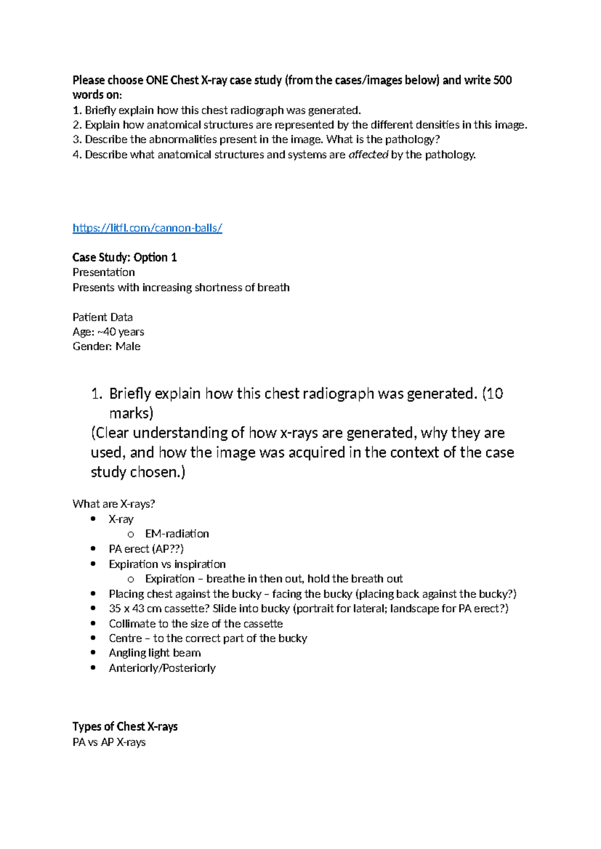 OLET1401 Final Assessment Plan - Please choose ONE Chest X-ray case ...