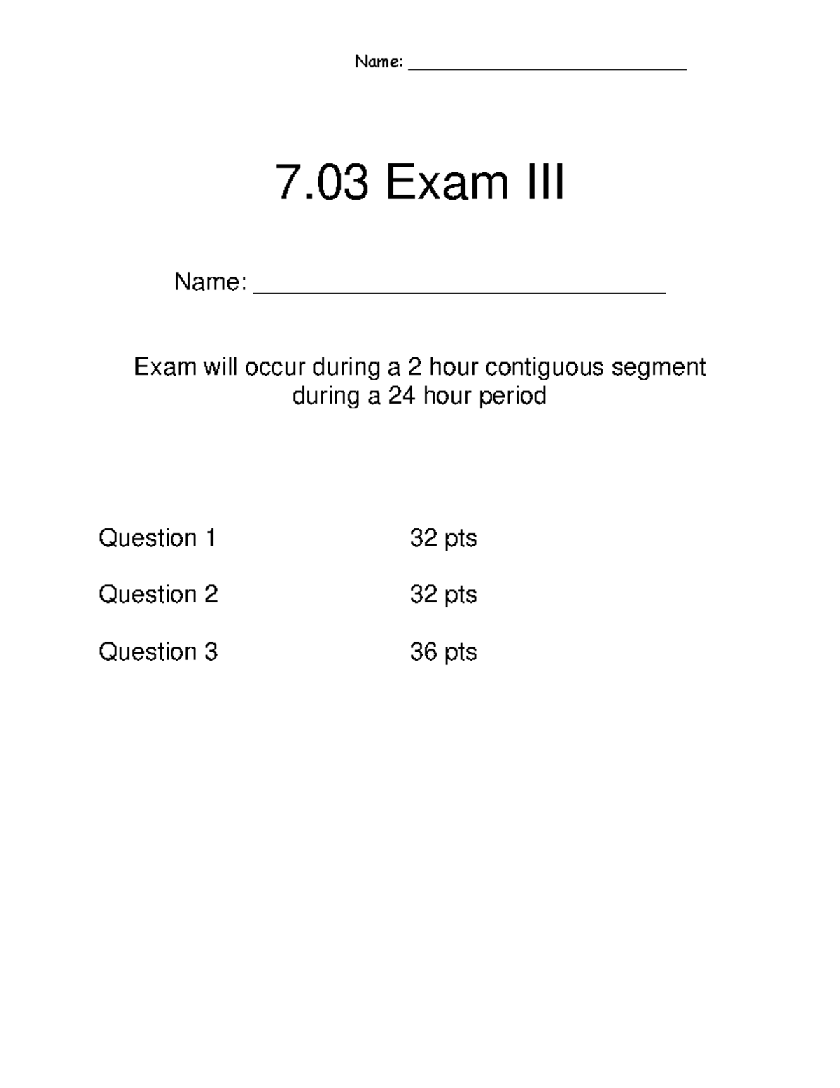 Exam 3 Problems - 7 Exam III Name: ______________________________ Exam ...
