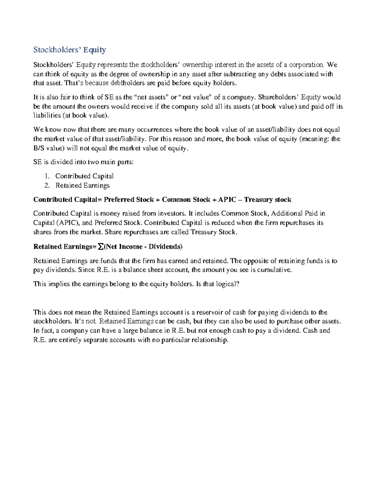 Section 10- Stockholders' Equity - Stockholders’ Equity Stockholders ...