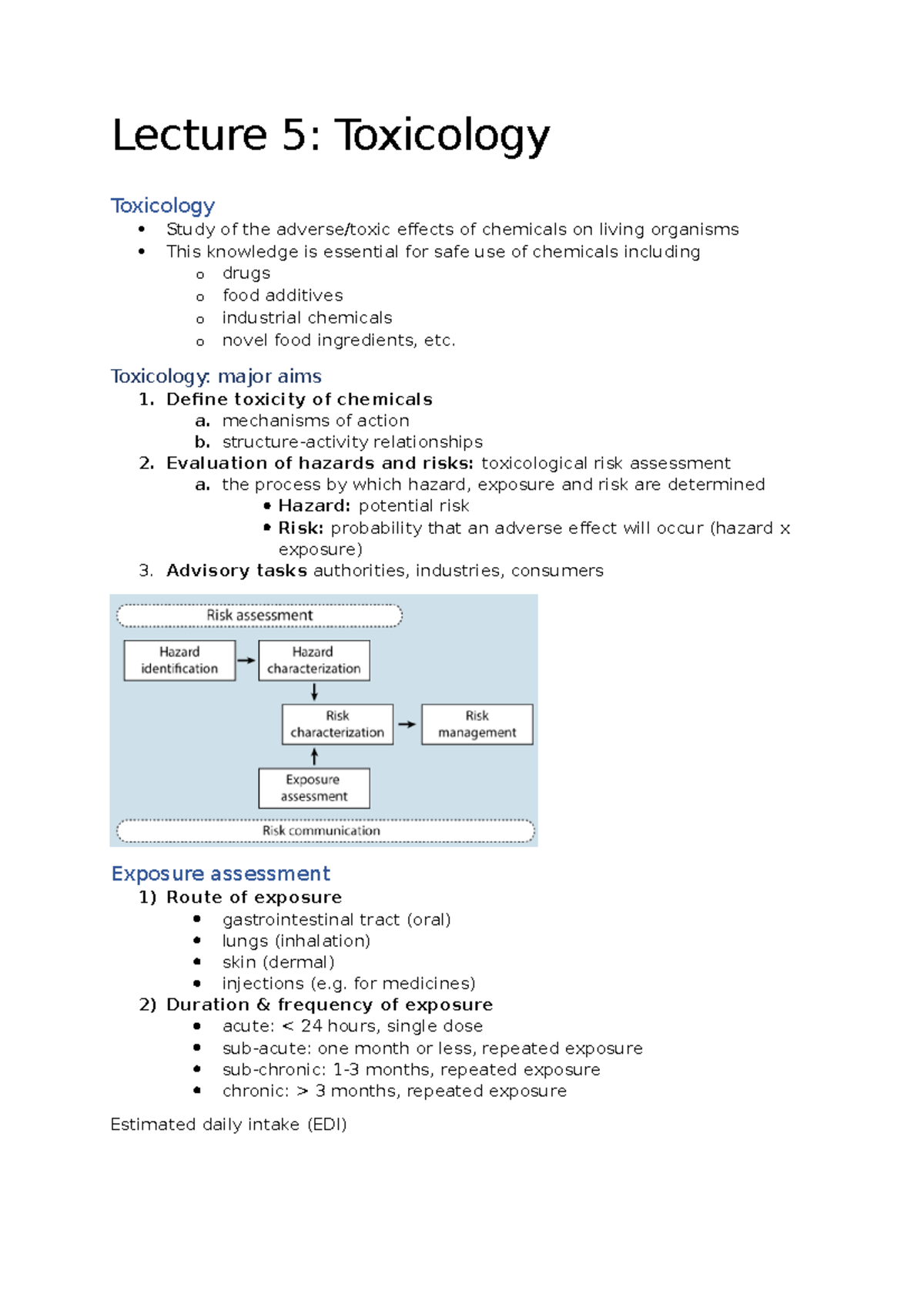Cell Biology and Health lecture 1/4 TOX - Lecture 5: Toxicology Toxicology Study of the effects ...