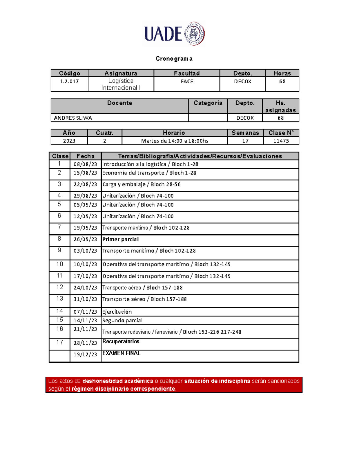 Cronograma LOG I - martes martes - 2C 2023 - Cronograma Código ...