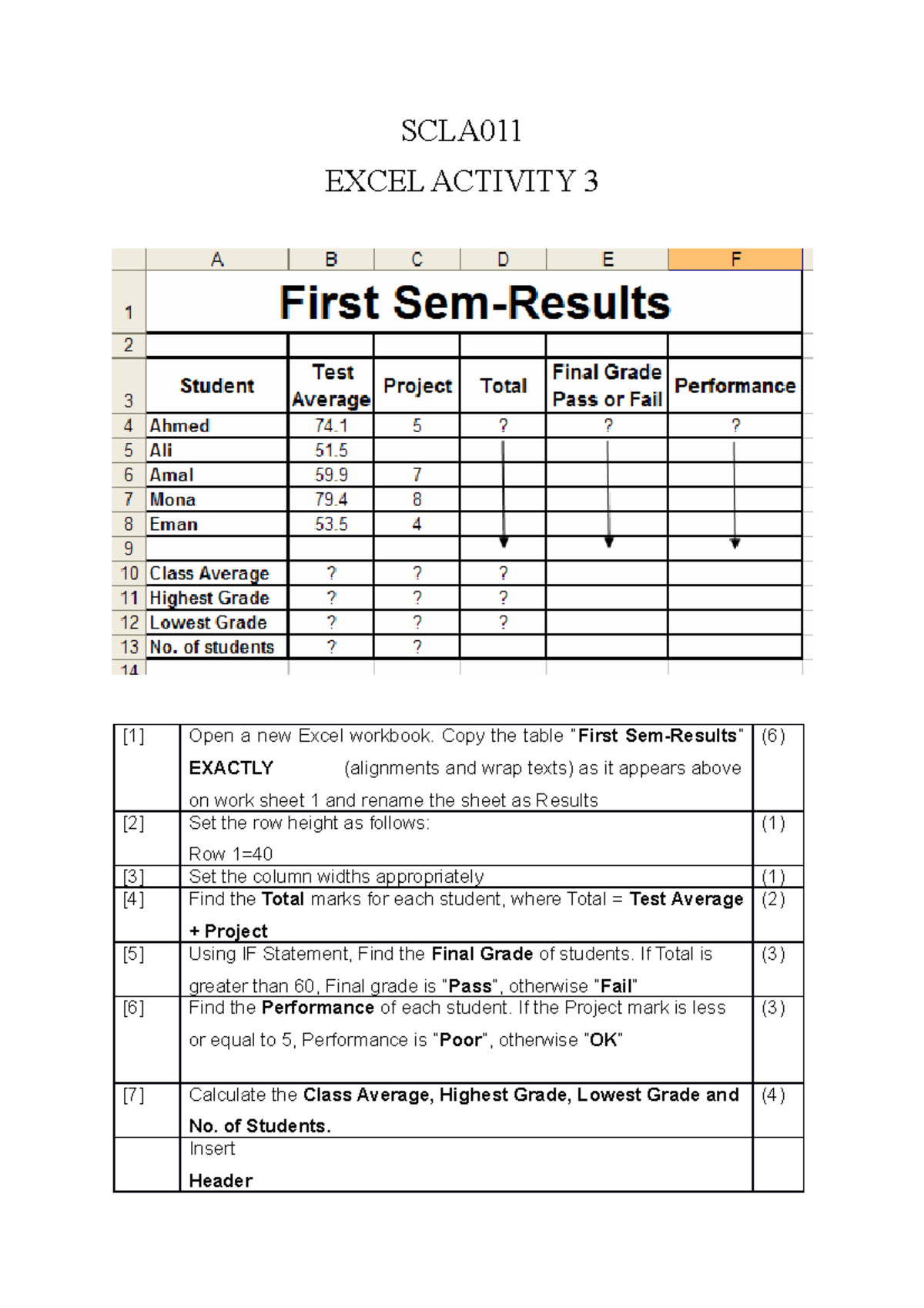 Excel Activity 3 to make you improve in excel - SCLA EXCEL ACTIVITY 3 ...