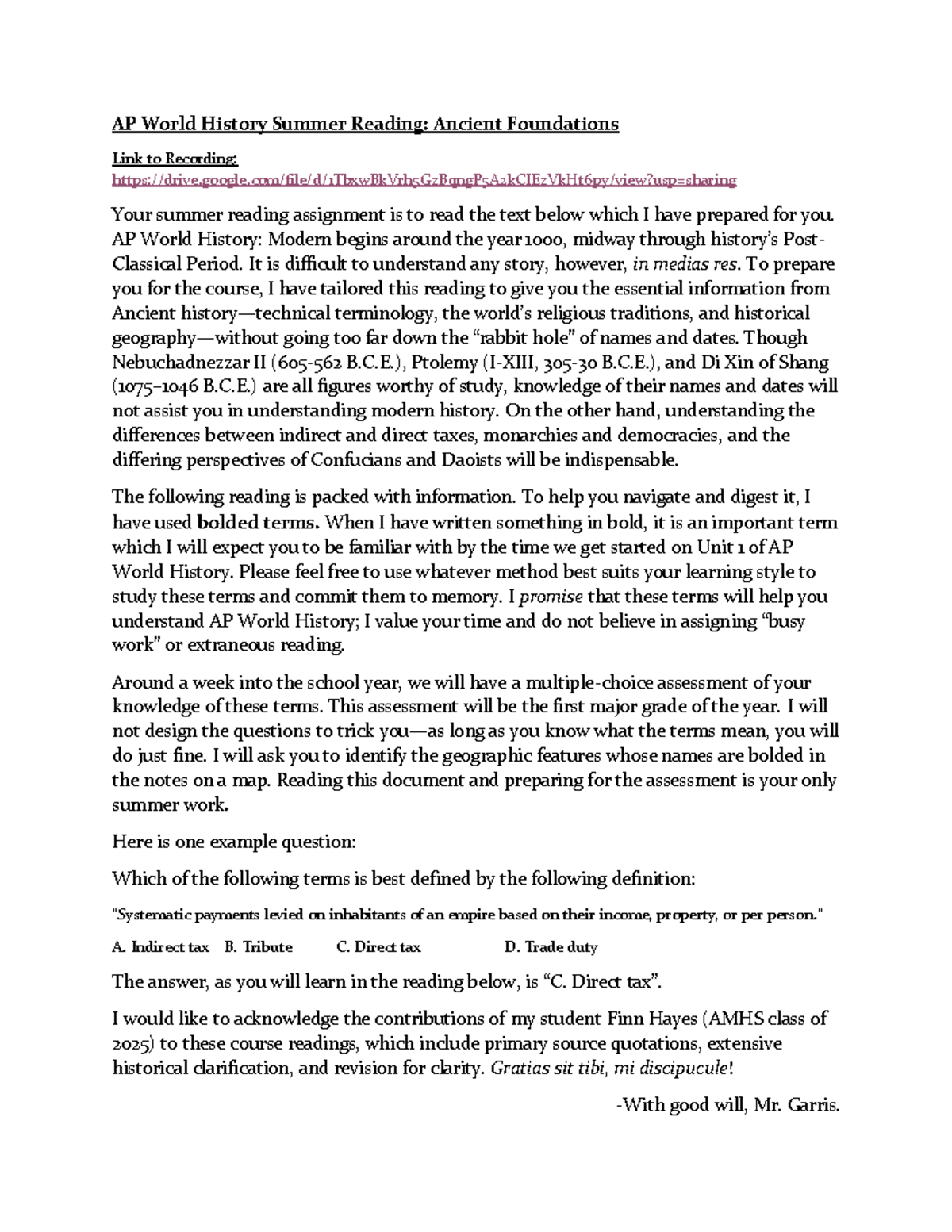 APWH Summer Reading - AP World History Summer Reading: Ancient ...