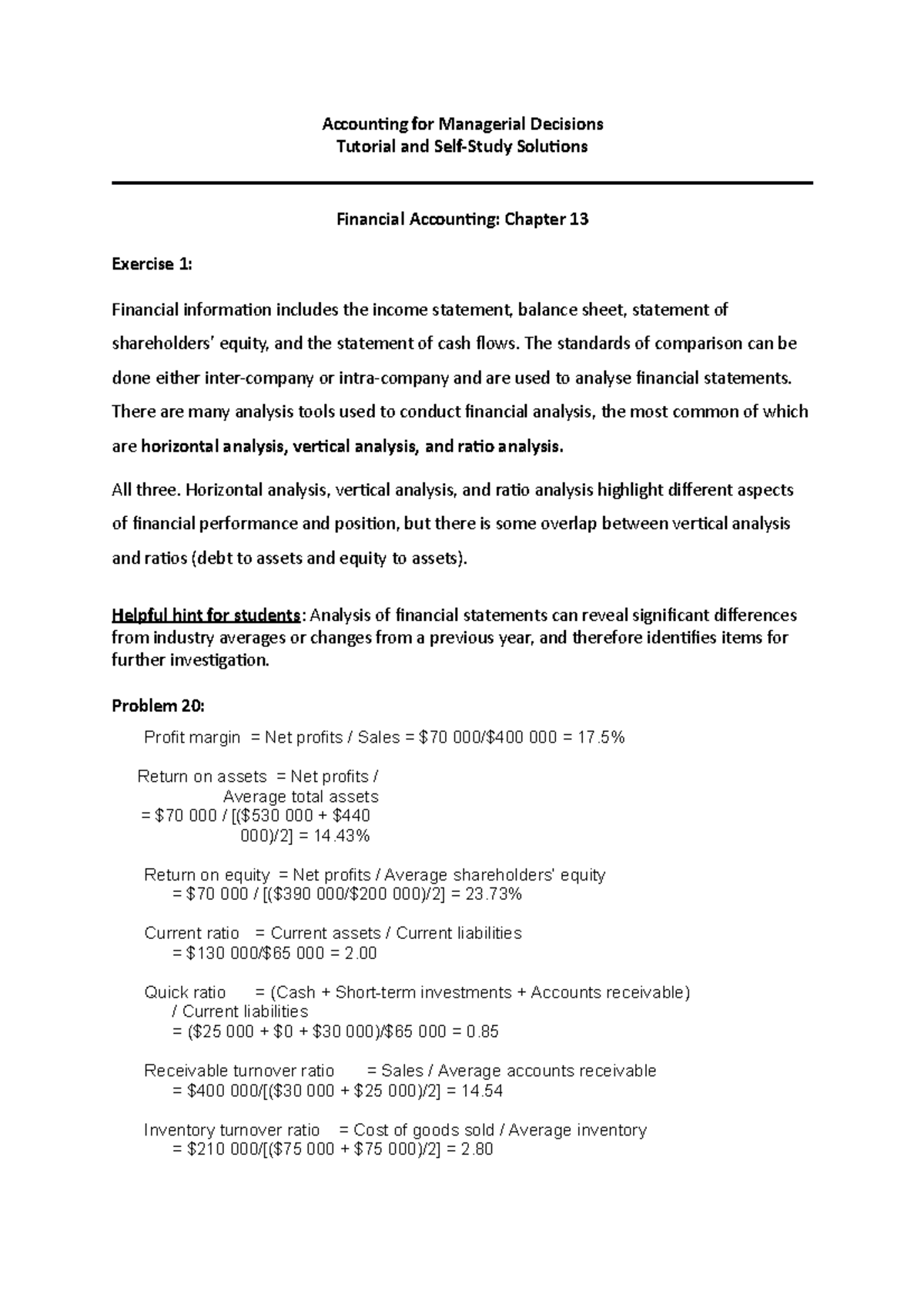 Topic 13 Solution updated - Accounting for Managerial Decisions ...