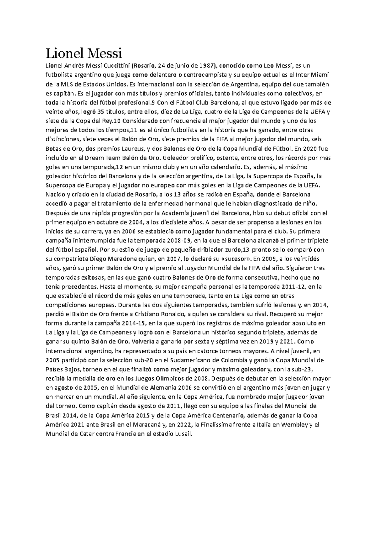 Biografia - vvv - Lionel Messi Lionel Andrés Messi Cuccittini (Rosario ...