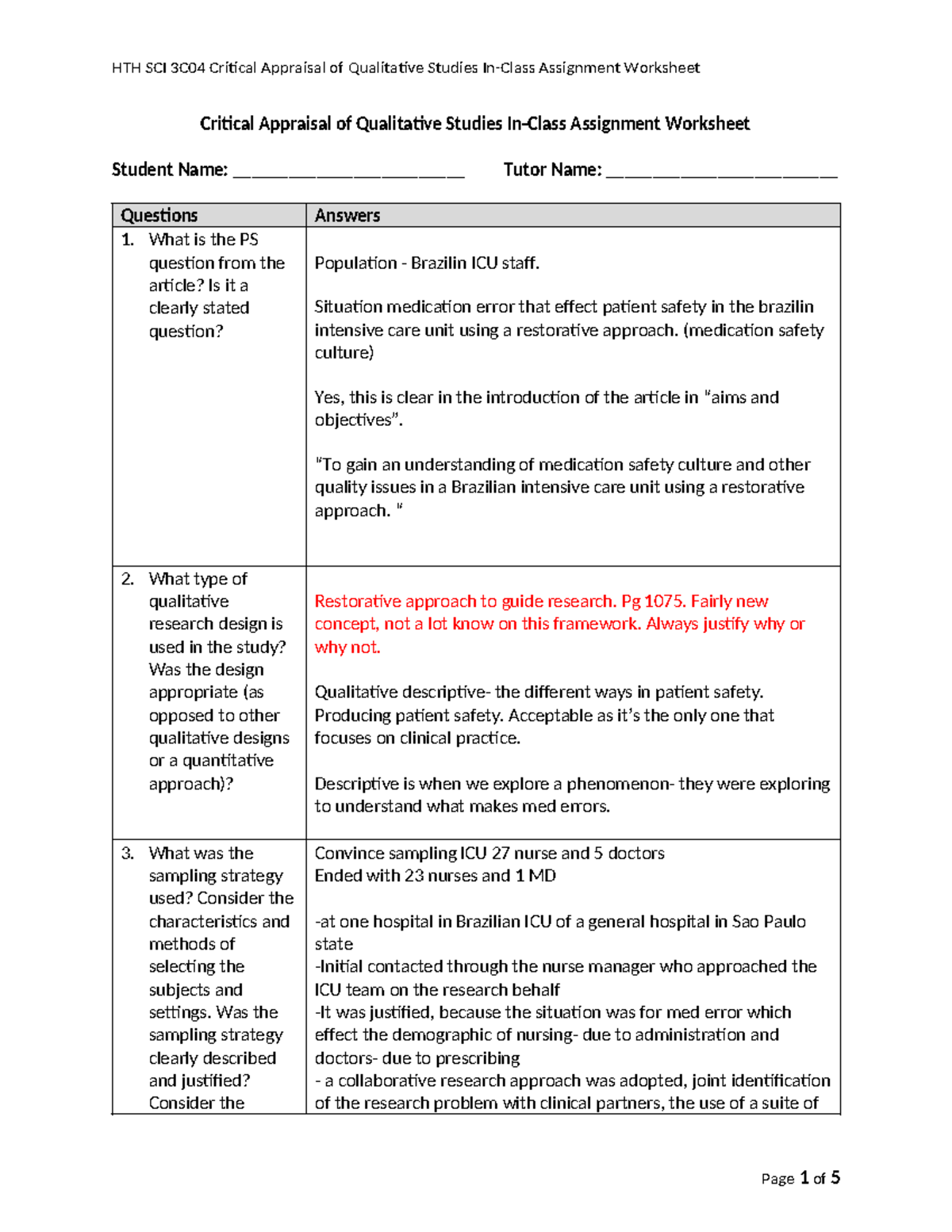 Week 7 Qualitative Design 2016 fernanda Rapheal - Critical Appraisal of ...