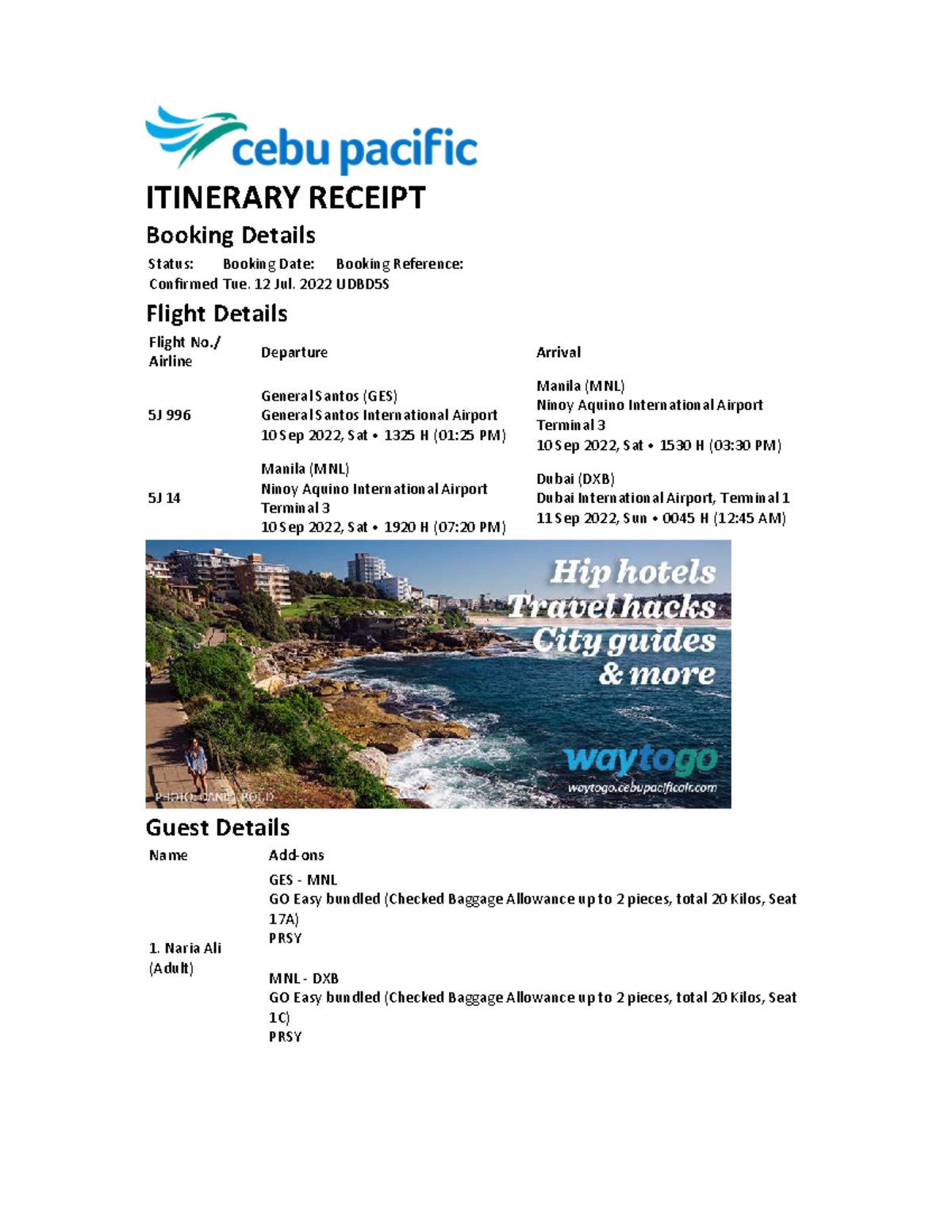 E- Ticket CEBU-1 - Template - ITINERARY RECEIPT Booking Details Status ...