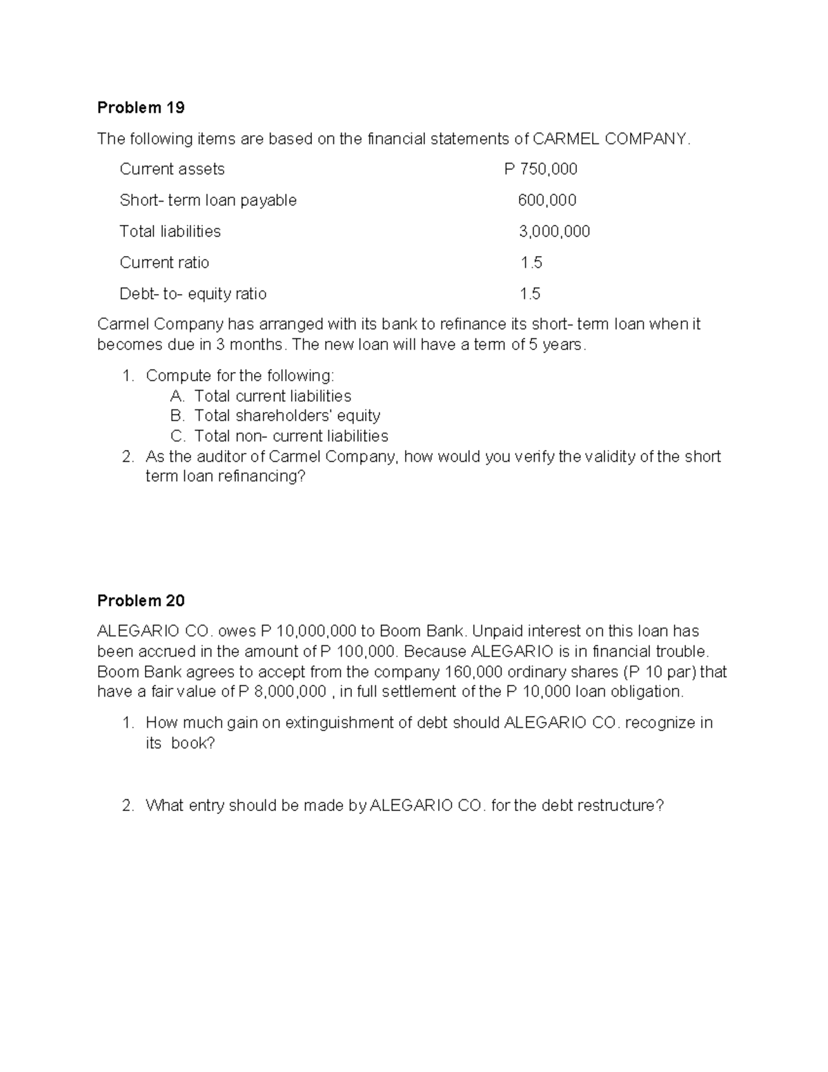 LIAB-PROB - Problem 19 The following items are based on the financial ...