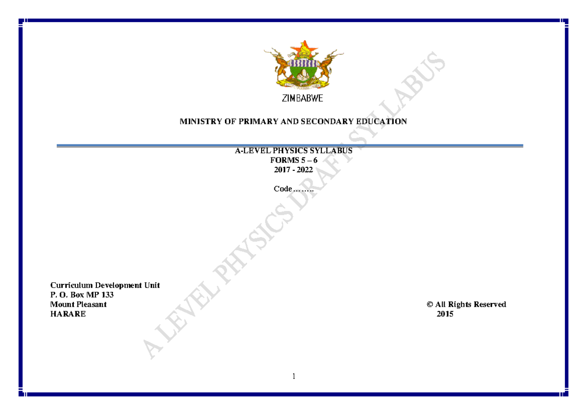 Physics A level 2017 draft - MINISTRY OF PRIMARY AND SECONDARY ...