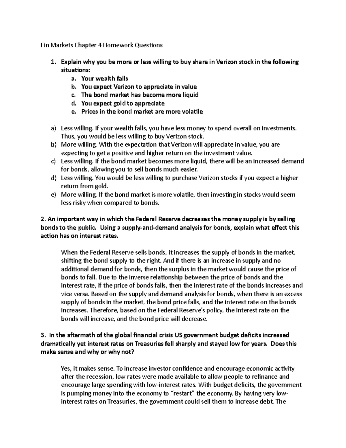 FI 237 Chapter 4 - Interest Rate Questions - Fin Markets Chapter 4 ...