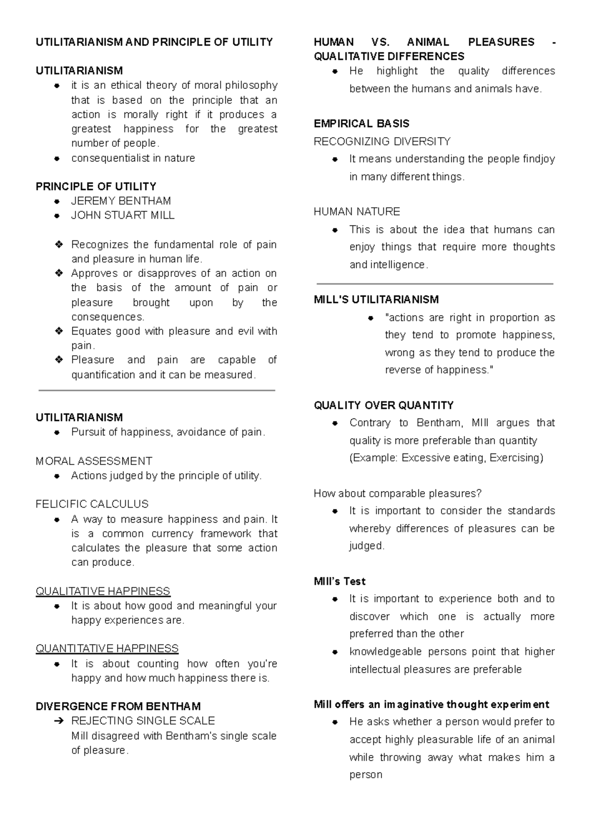 Ethics Midterm Reviewer - UTILITARIANISM AND PRINCIPLE OF UTILITY ...