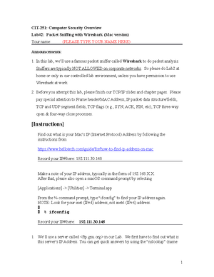 Lab6 - Lab 6 - CIT-251: Computer Security Overview Lab#6: Cracking Unix/Linux passwords with ...