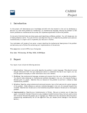 Assignment 01 - CAB Assignment 1 This assignment is intended to give ...