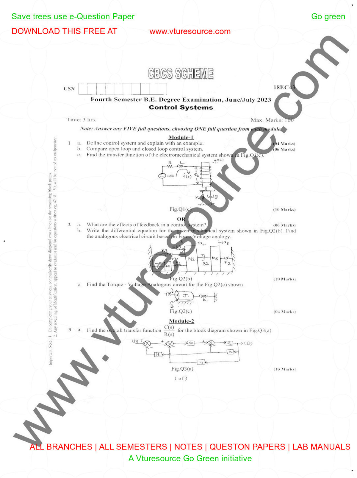 Control systems previous year question papers - electrical circuit ...