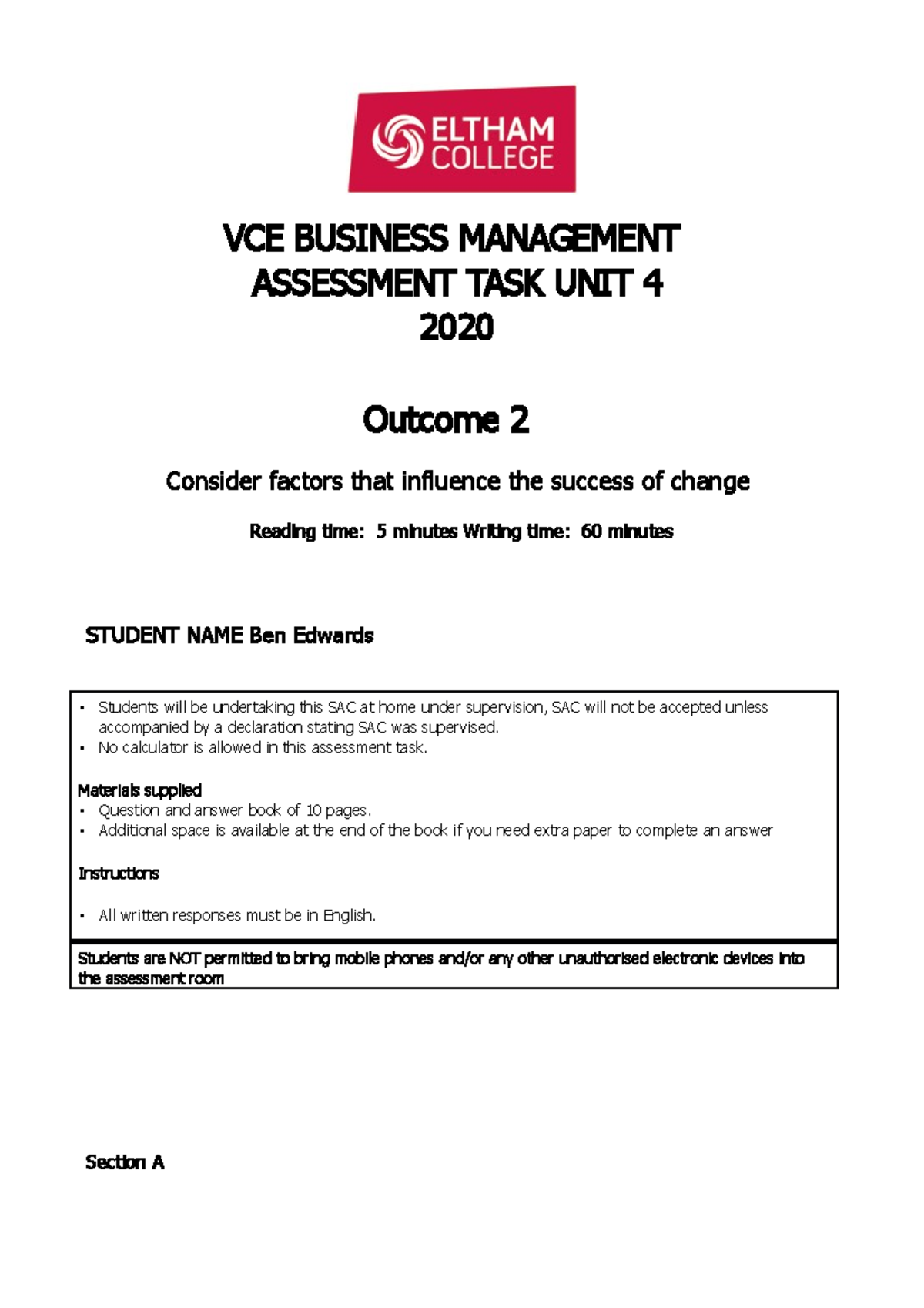U4 aos 2 2020 adjusted - unit 4 study area 2 work 2020 - VCE BUSINESS ...