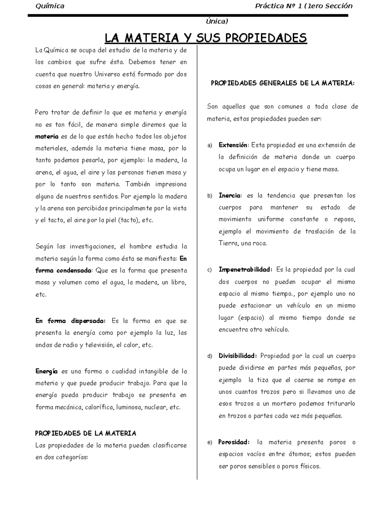 1RO Practica 1 LA Materia Y SUS Propiedades Exitus 2020 - Química ...