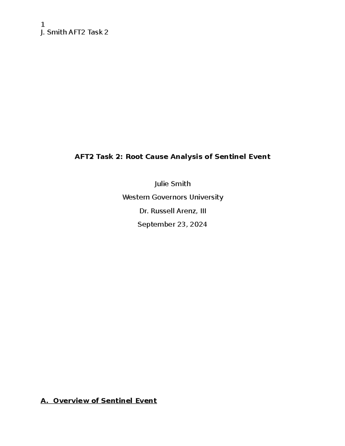 Smith Julie AFT2 Task 2 - Passed/Competent - J. Smith AFT2 Task 2 AFT2 ...