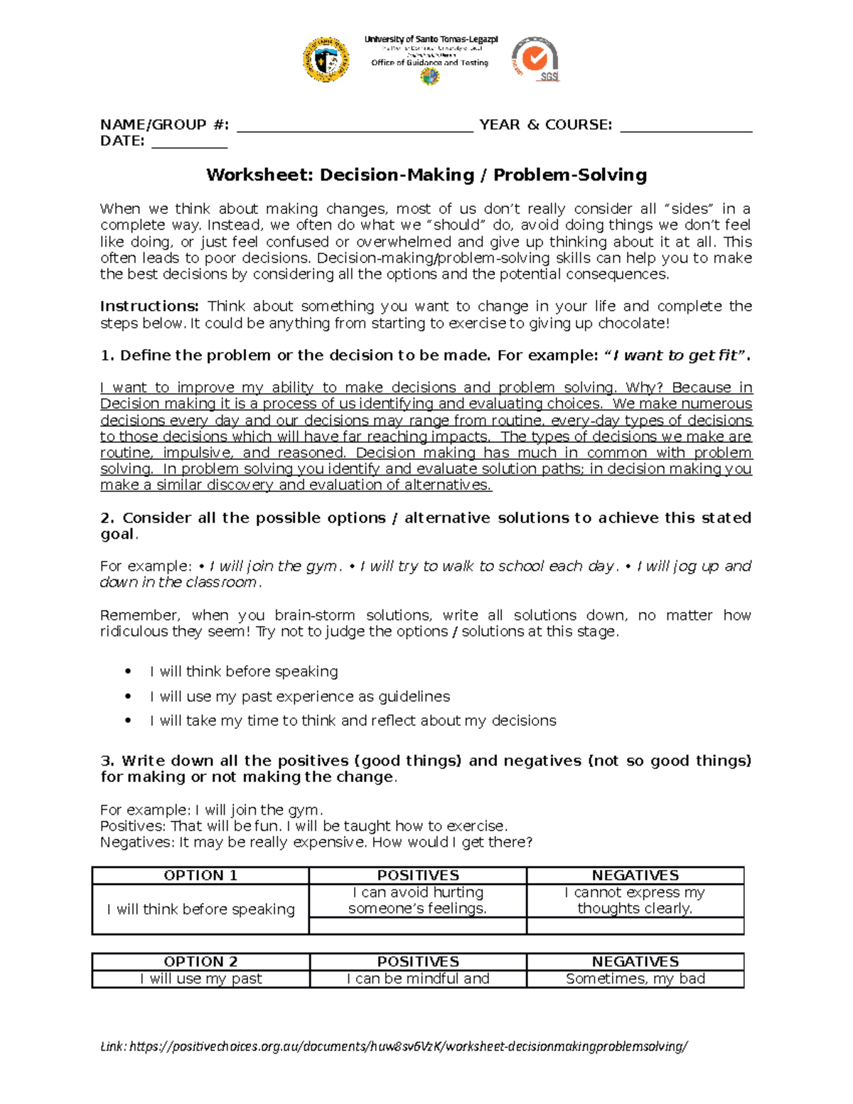 Decision Making Activity copy - NAME/GROUP ...