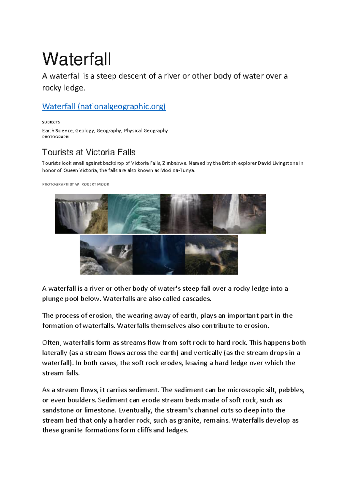 Waterfall reading - Waterfall A waterfall is a steep descent of a river ...