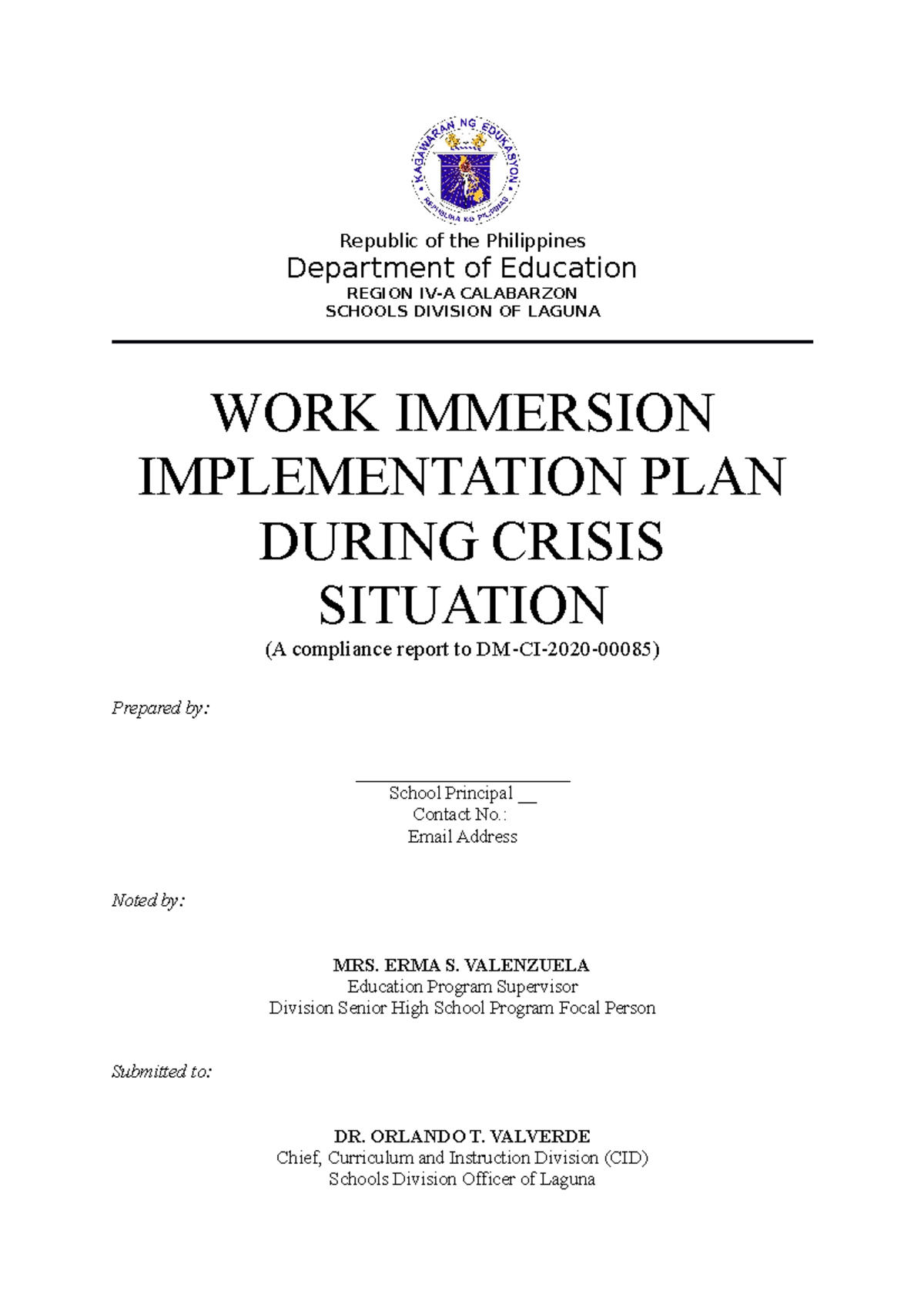 WORK- Immersion- During- Crisis- Situation- Implementation-PLAN ...