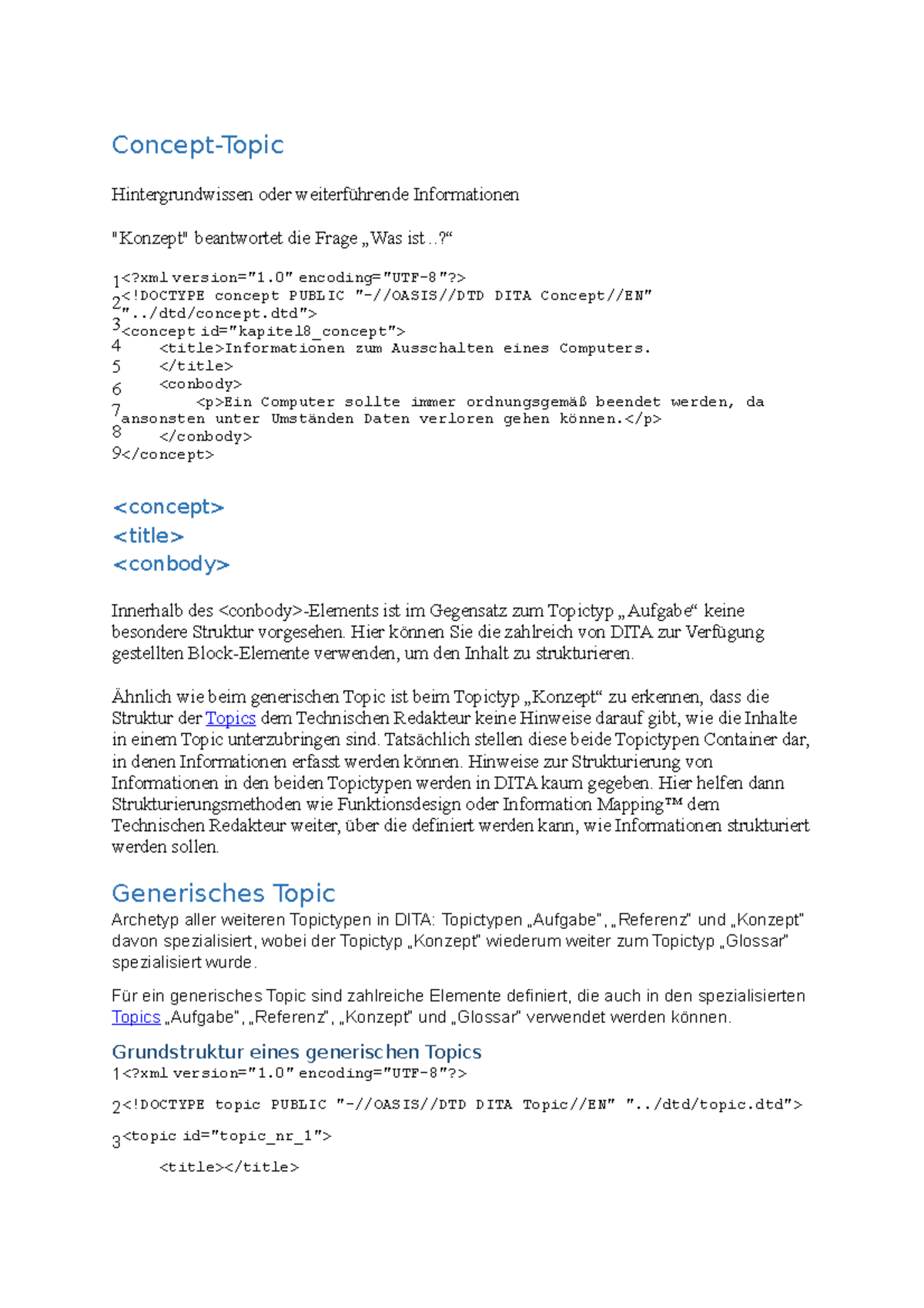 DITA gesamt - Vorlesungsnotizen 5-6 - Concept-Topic Hintergrundwissen ...