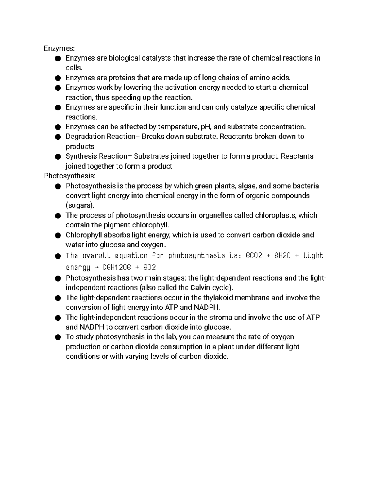 Biology Lab Reveiw Exam 2 - Enzymes: Enzymes are biological catalysts ...