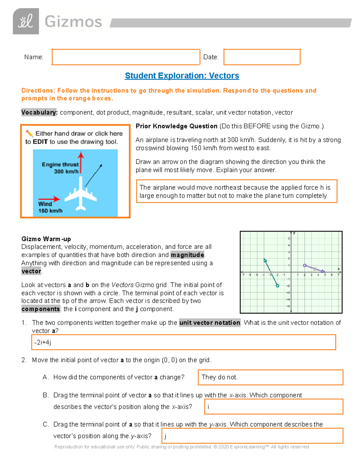 Vectors Gizmo Assignment - Name: Date: Student Exploration: Vectors Directions: Follow the - Studocu