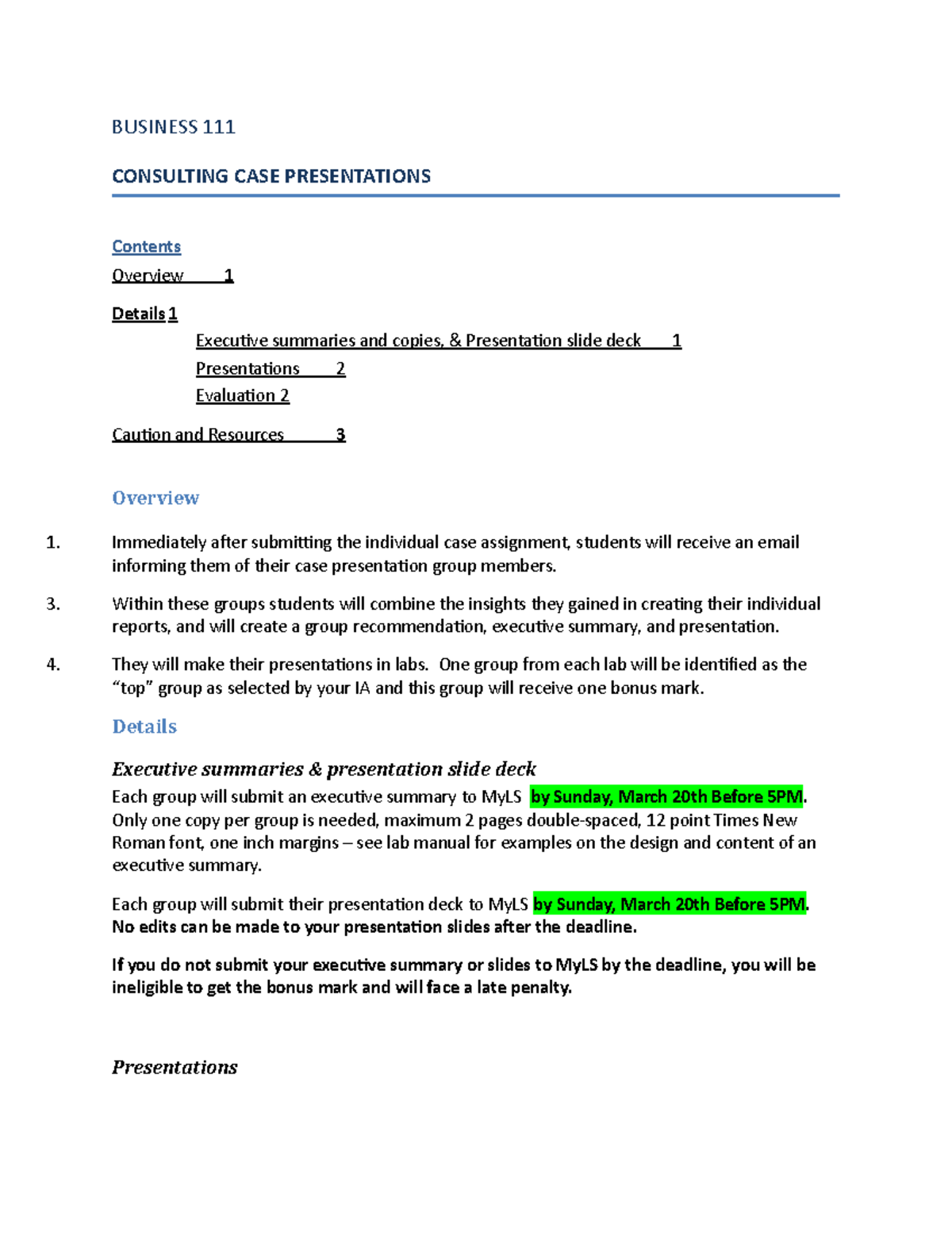 BU111 W22 Consulting Case Group Presentation Instructions - BUSINESS ...