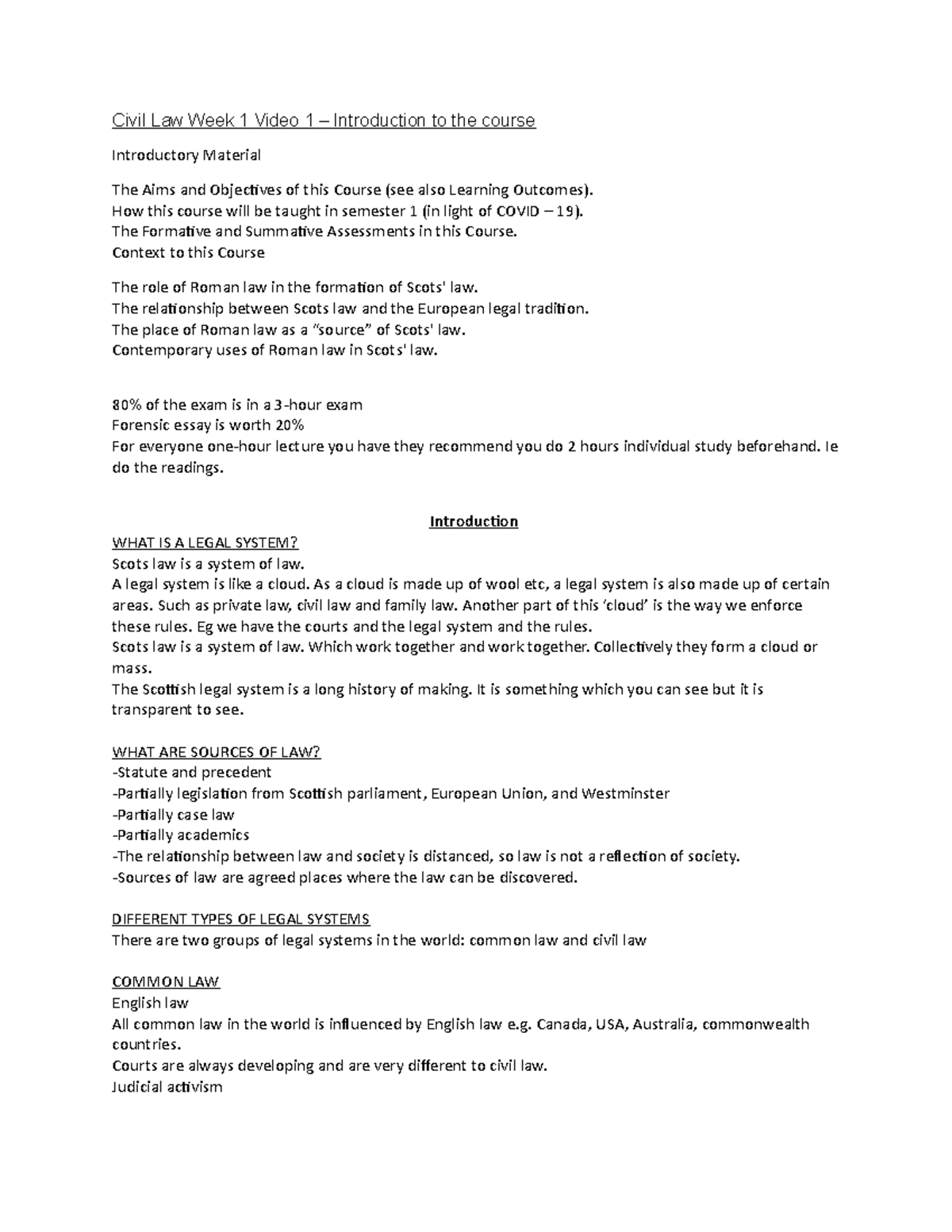 Civil Law Full Course Notes Sem1 - updated - Civil Law Week 1 Video 1 ...