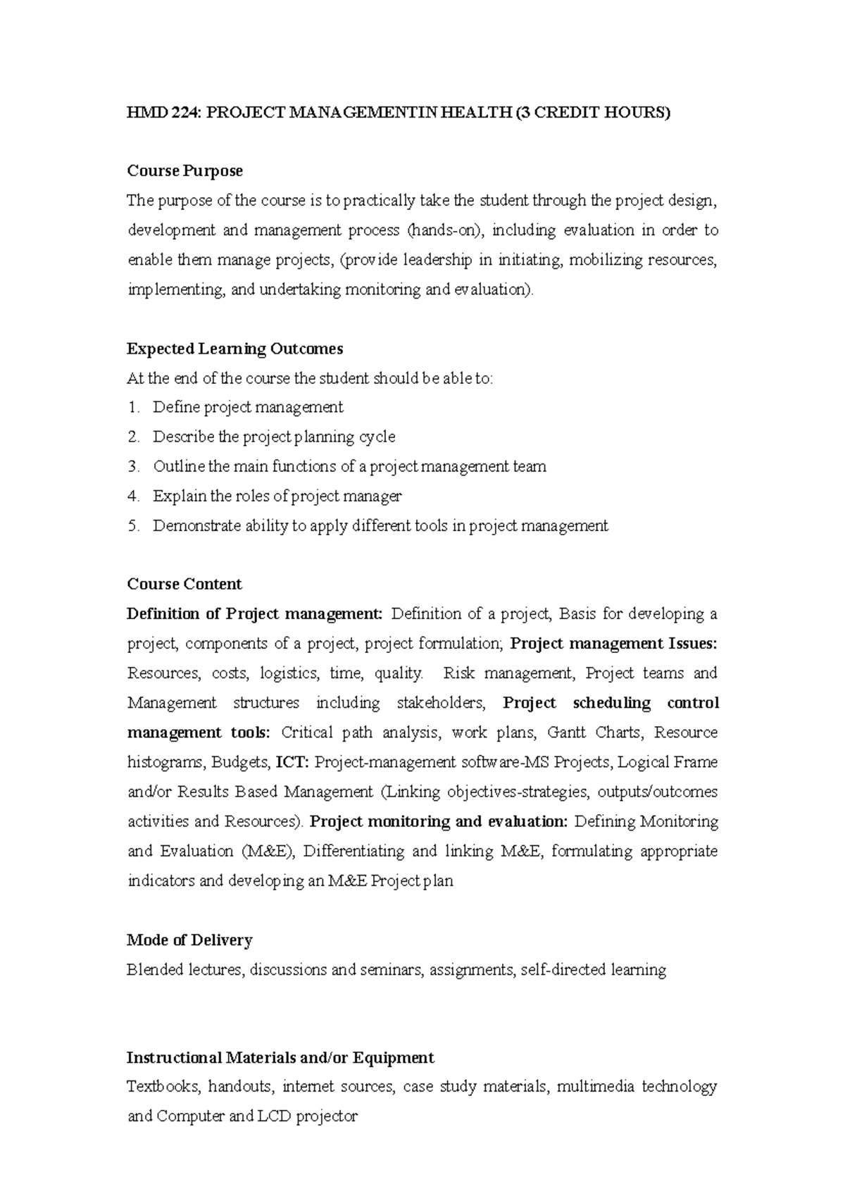 HMD notes Project Magmt - Health Systems Management and Development ...